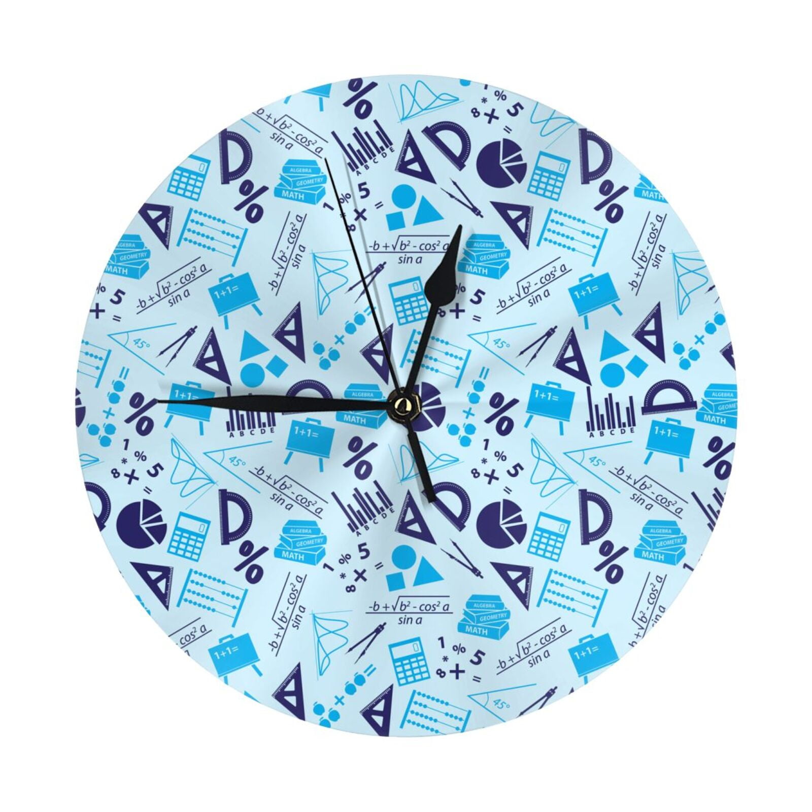 Wall Clock - Math Print ruler blue 9.8 Inch Silent Non Ticking Modern ...