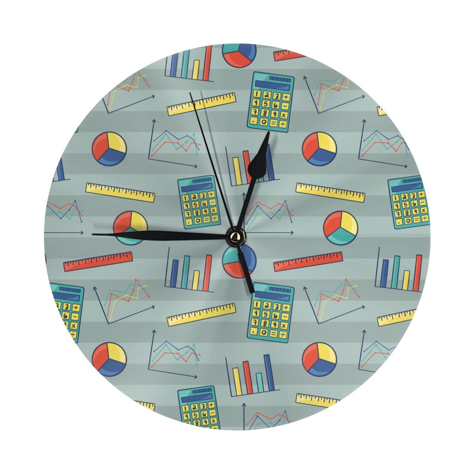 Wall Clock - Math Print ruler calculator 9.8 Inch Silent Non Ticking ...