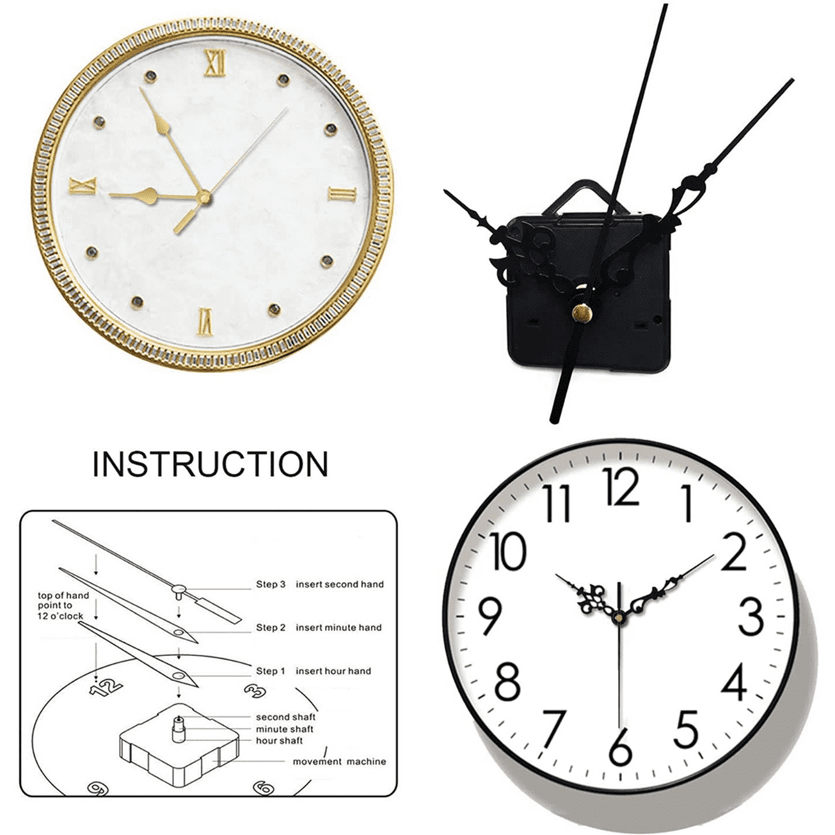 Wall Clock Mechanism with 8 Pairs of Different Hands, Long and Short ...