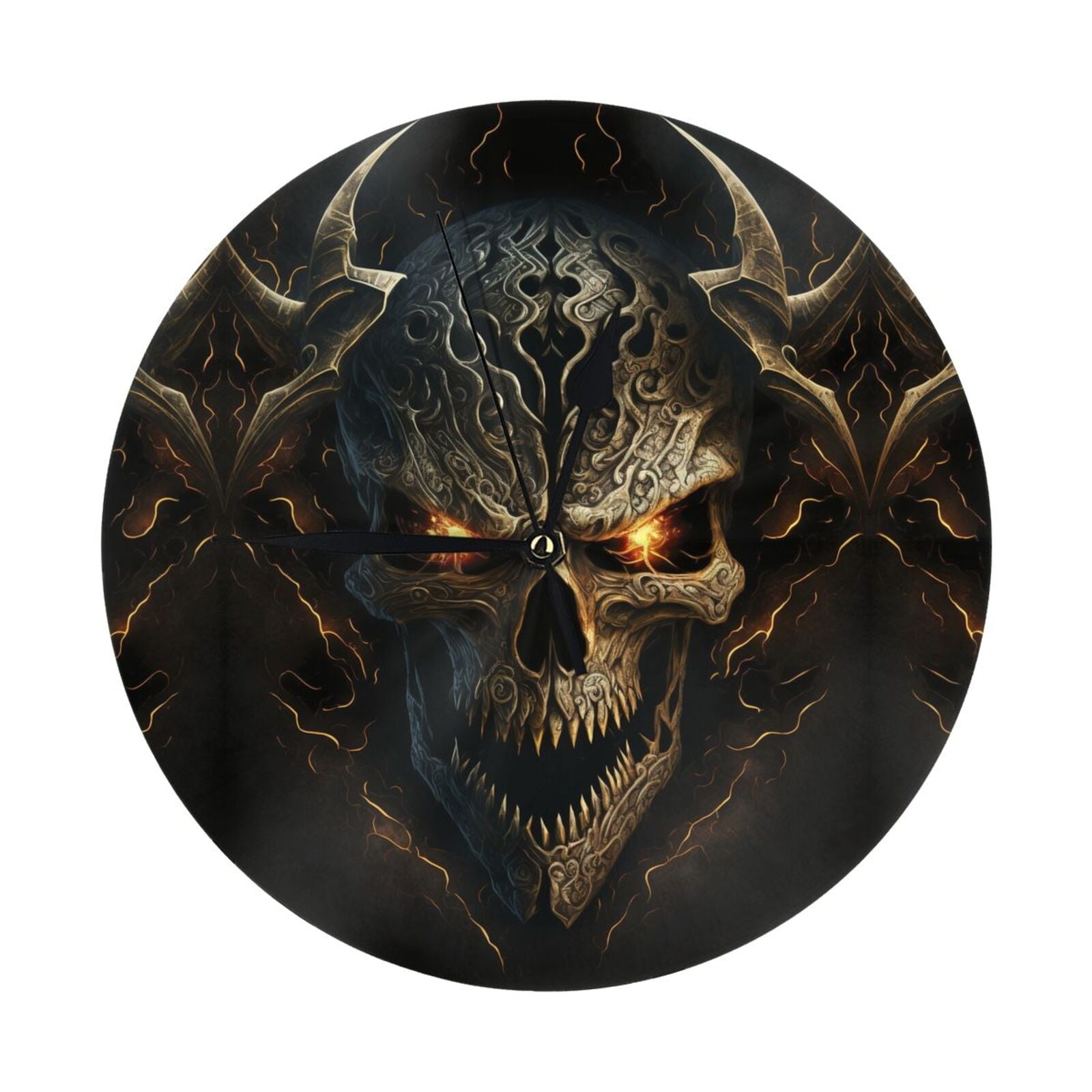 Wall Clock Metal Evil Skull Wall Clocks Battery Operated, Modern Wall ...