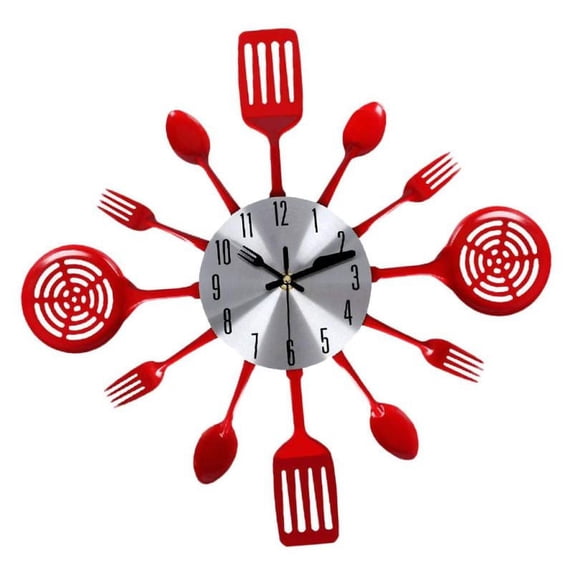 Wall Clock Metal Mute Utensils Toned Forks Spoons Spatulas Wall Clock ...
