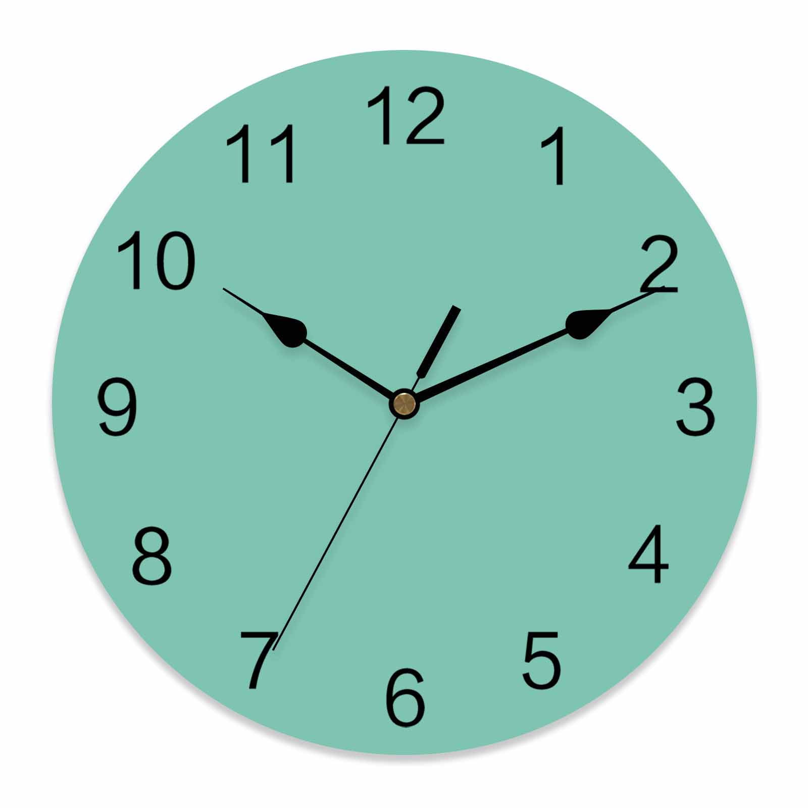 Wall Clock Mint Green Turquoise Clocks PVC Silent Non-Ticking Battery ...