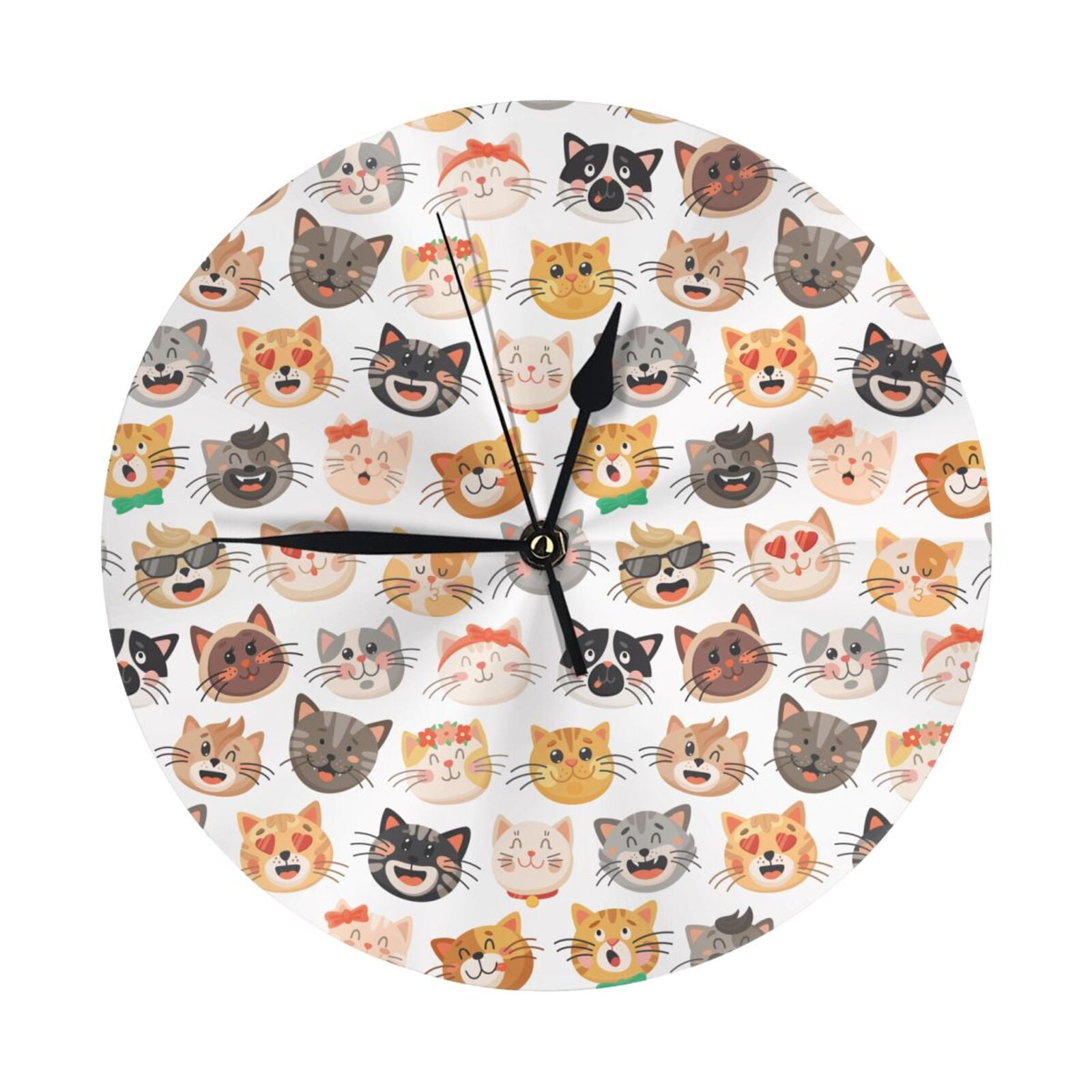 Wall Clock, Modern Diverse Cartoon Cute Cats Wall Clocks Battery ...