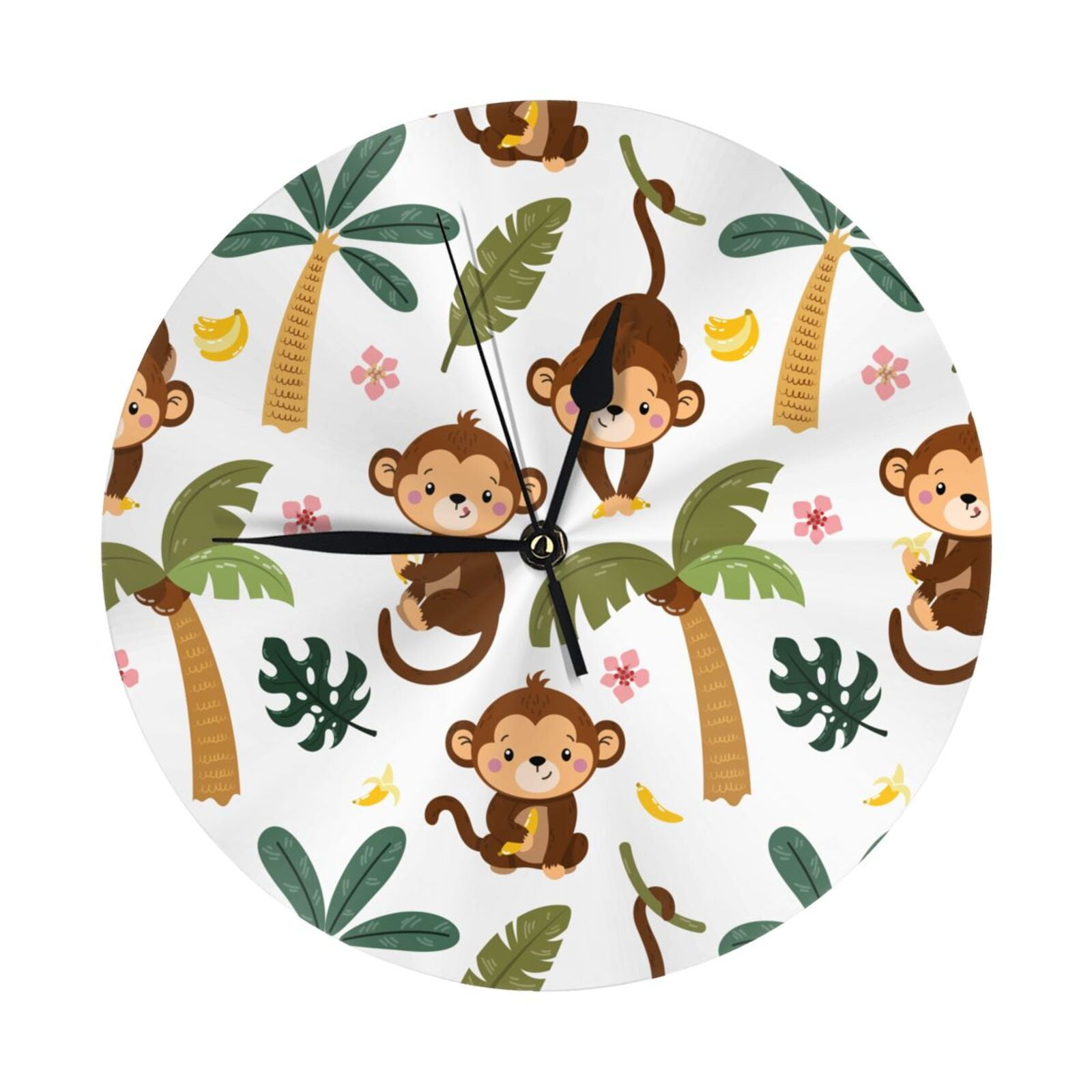 Wall Clock, Monkeys Swinging from Palms Wall Clocks Battery Operated ...