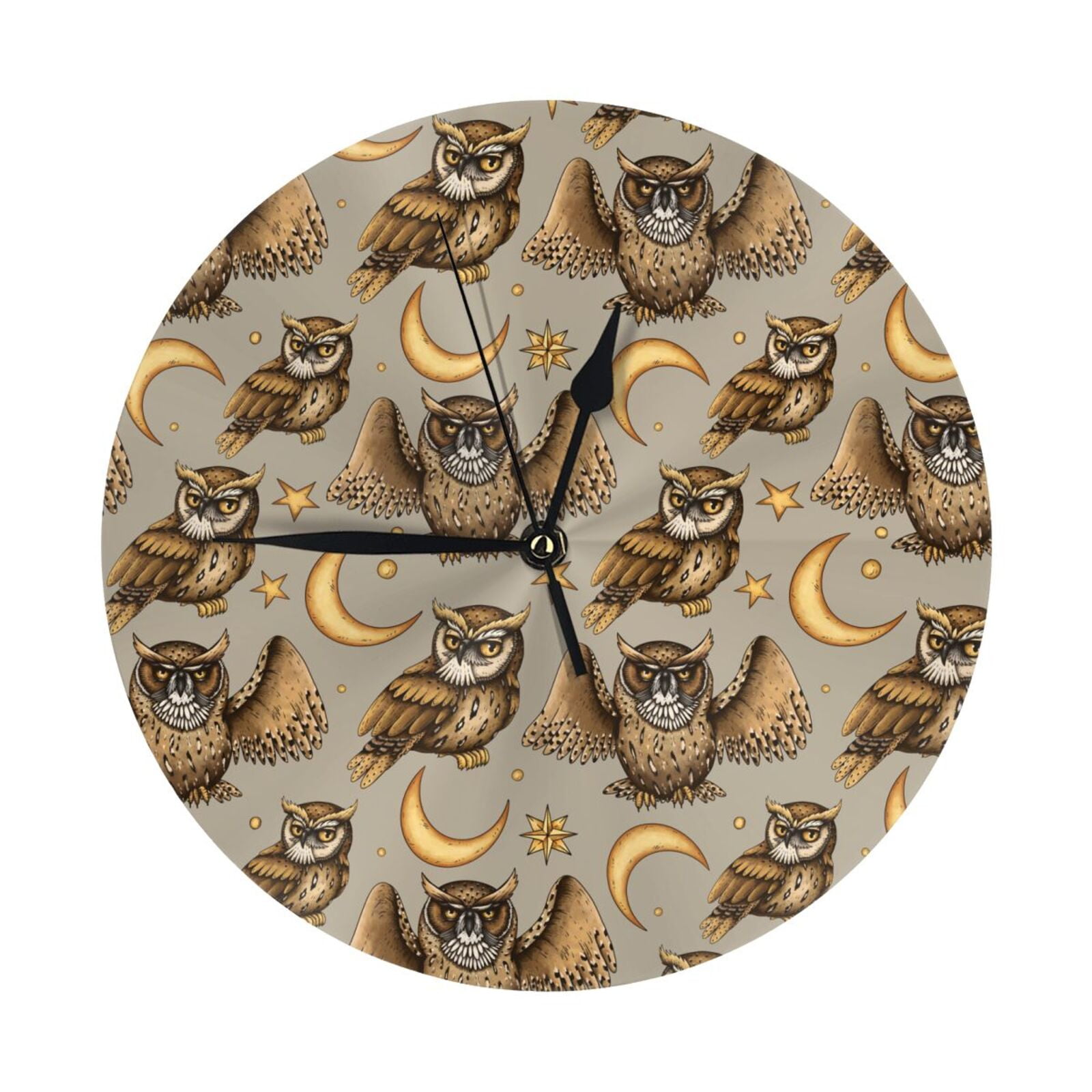 Wall Clock, Moon Stars Owls Wall Clocks Battery Operated Silent Kitchen ...