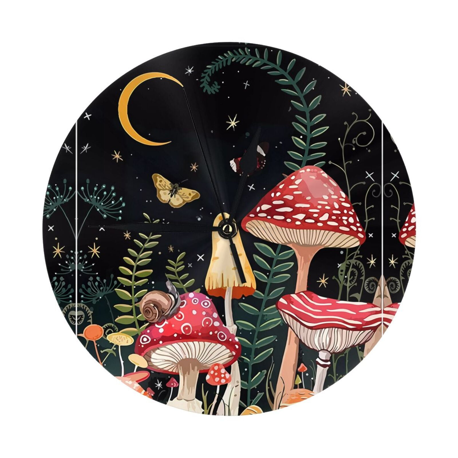 Wall Clock, Mushroom Night Sky Moon Wall Clocks Battery Operated Silent ...