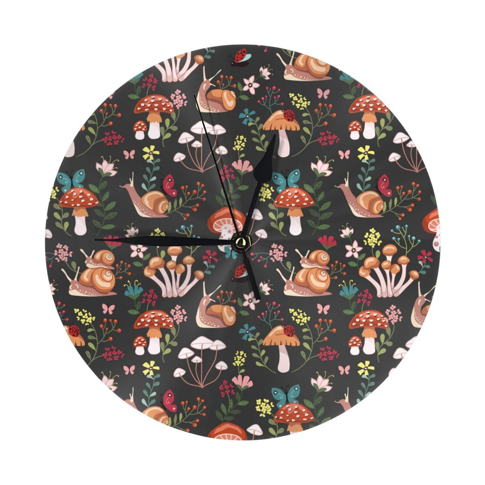Wall Clock Mushroom With Snails Wall Clocks Battery Operated, Modern ...