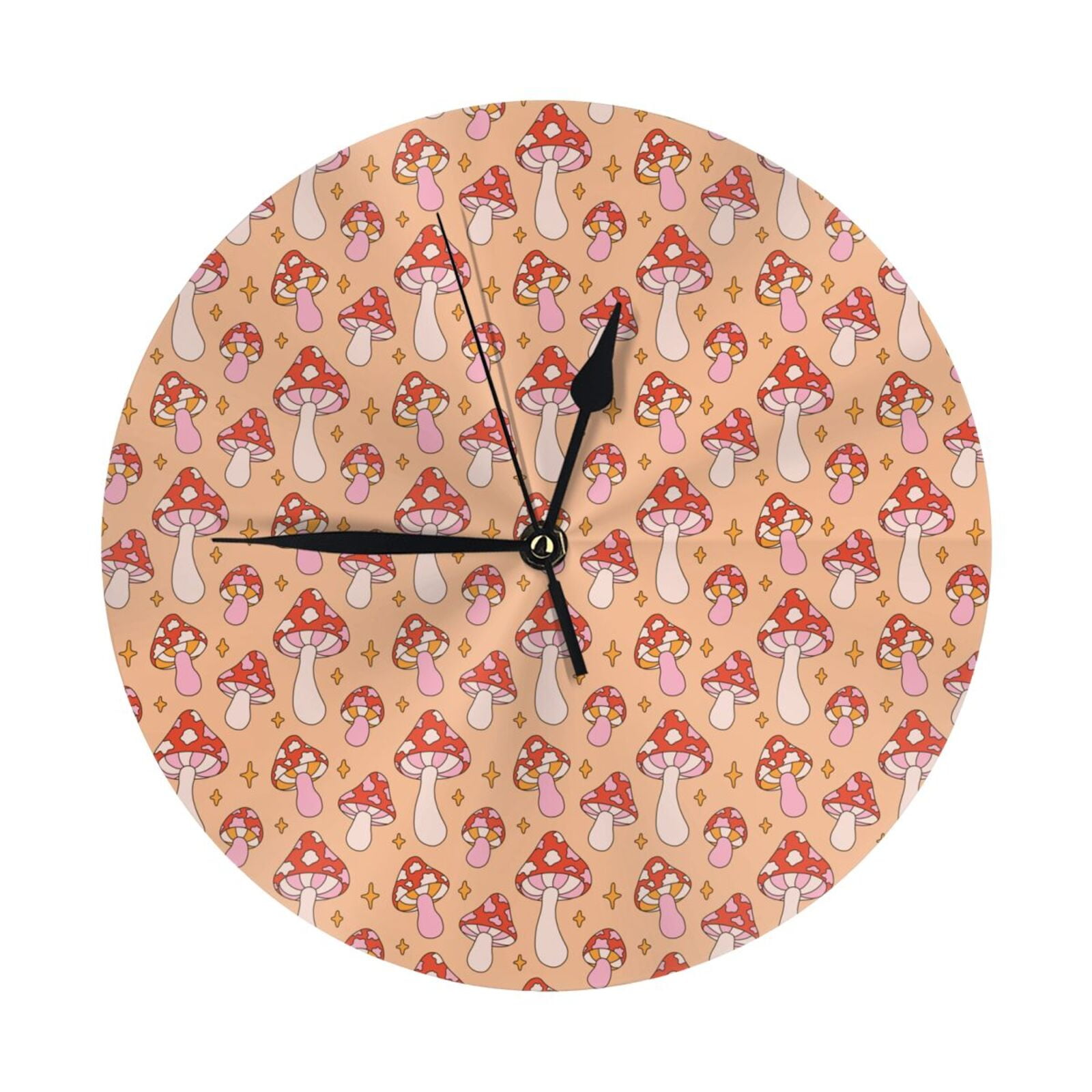 Wall Clock Mushroom print A Wall Clocks Battery Operated, Modern Wall ...