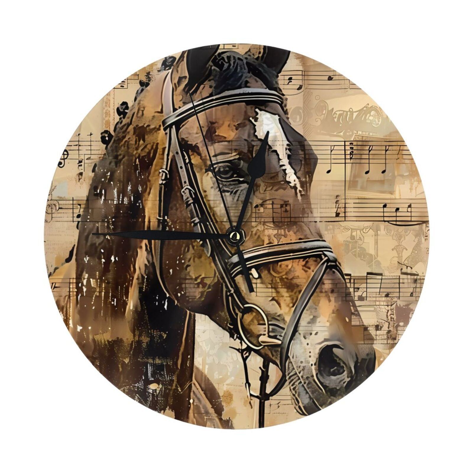 Wall Clock - Musical Horse Vintage Collage 9.8 Inch Silent Non Ticking ...