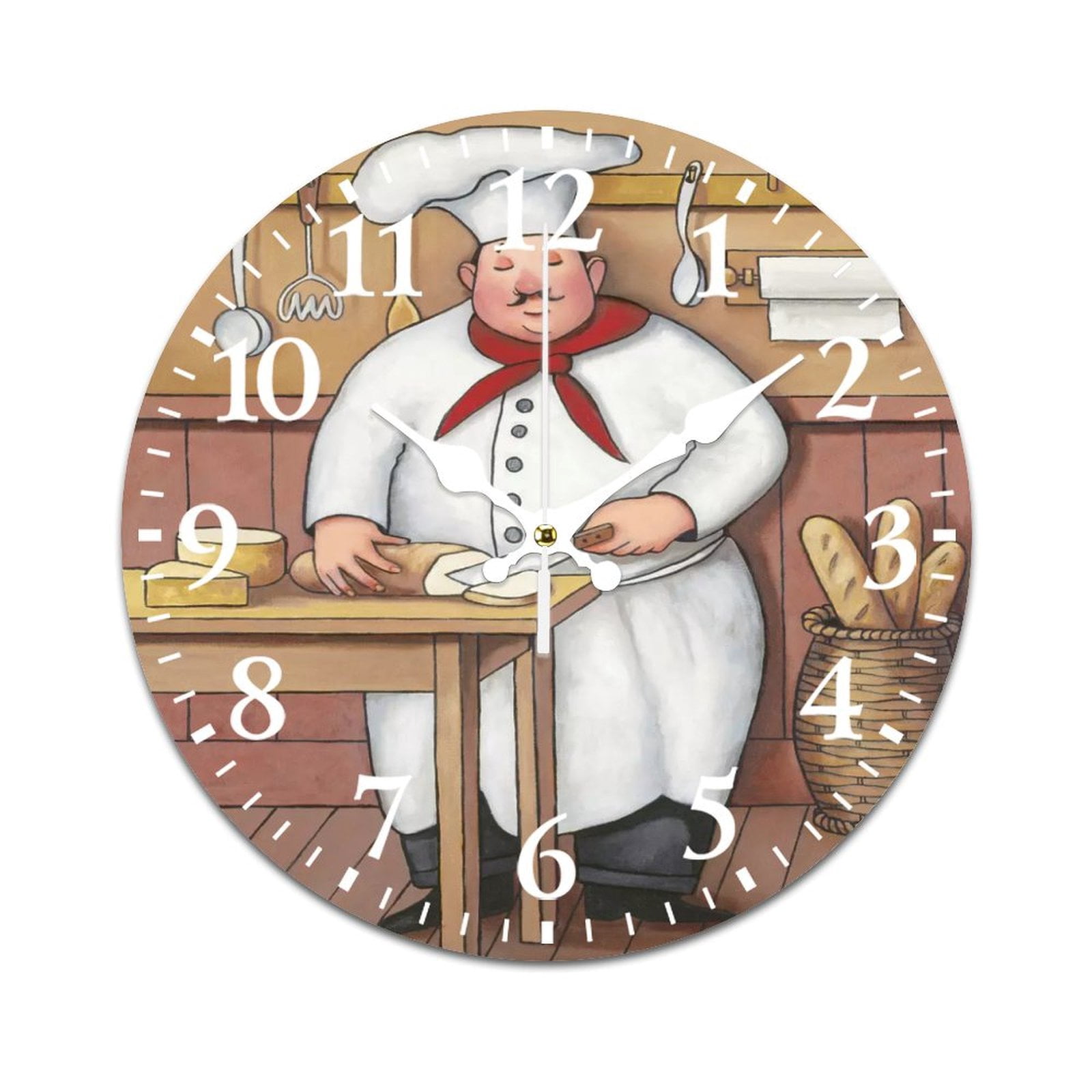 Wall Clock Mute without Ticking-Abstract Oil Painting Chef Cut Bread ...