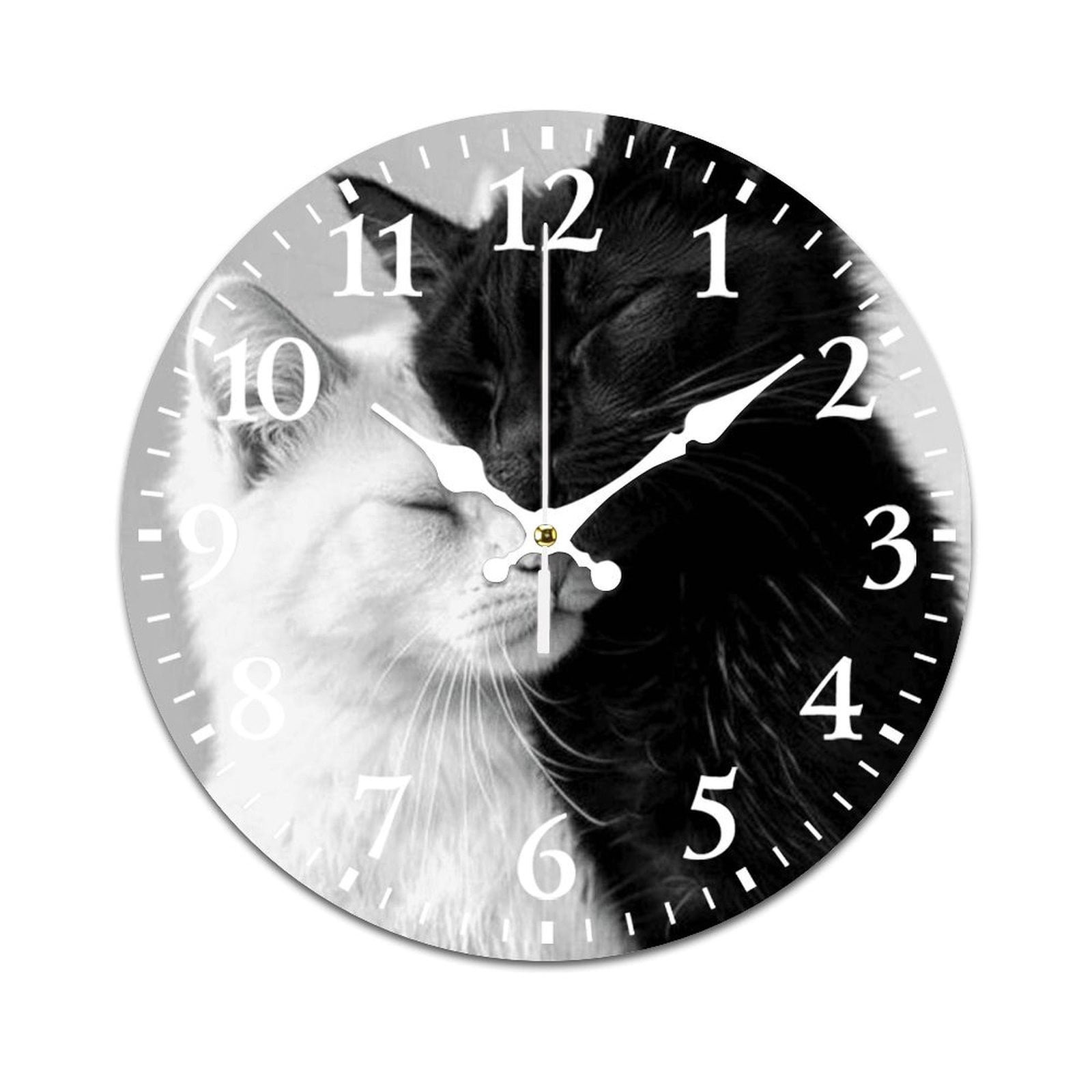 Wall Clock Mute without Ticking-Black and White Cat Pattern Funny ...