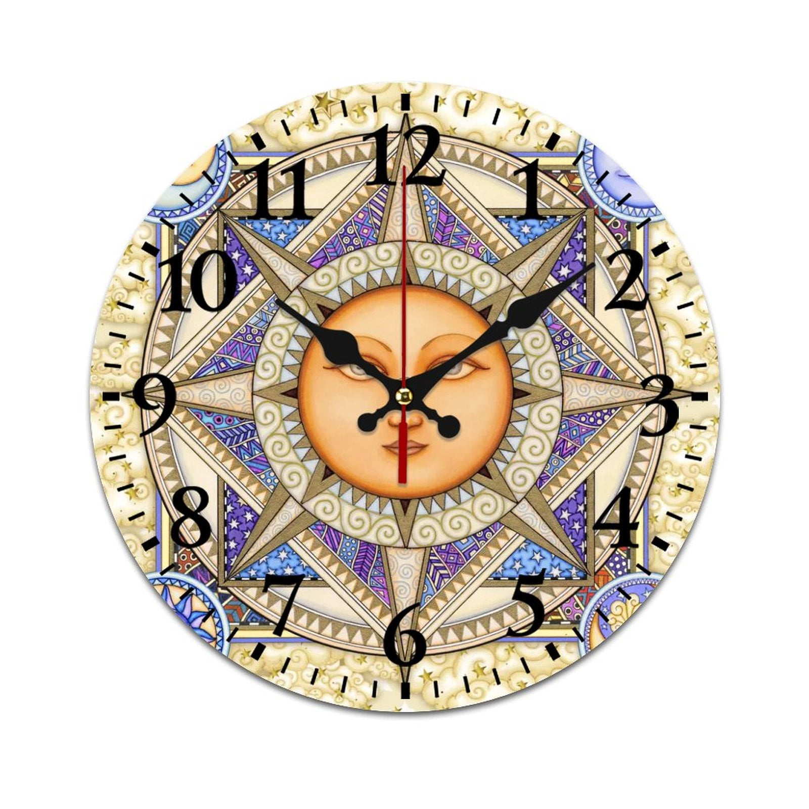 Wall Clock Mute without Ticking-Bohemian Moon Sun XINGX Pattern Funny ...