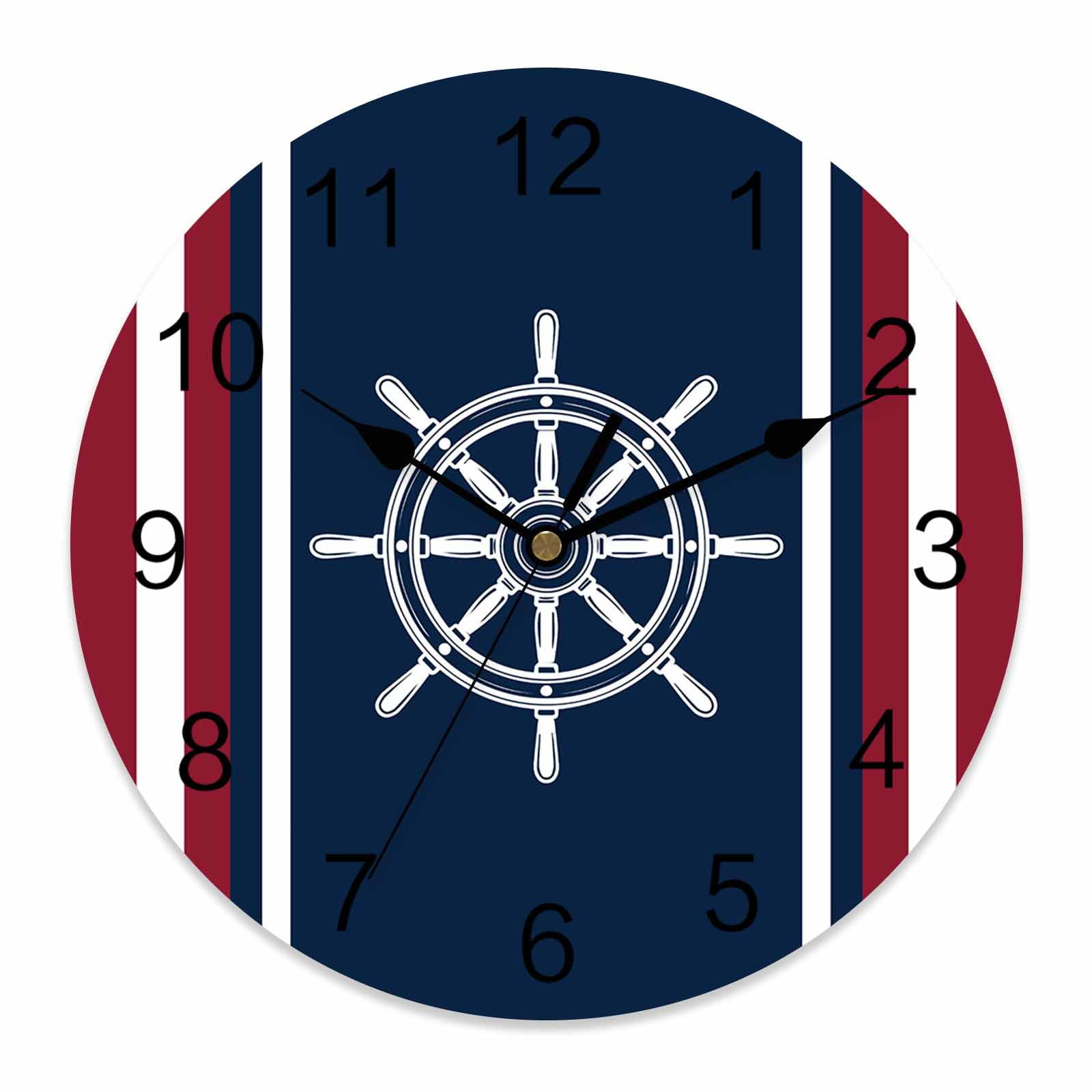Wall Clock Nautical Coastal Clocks PVC Silent Non-Ticking Battery ...