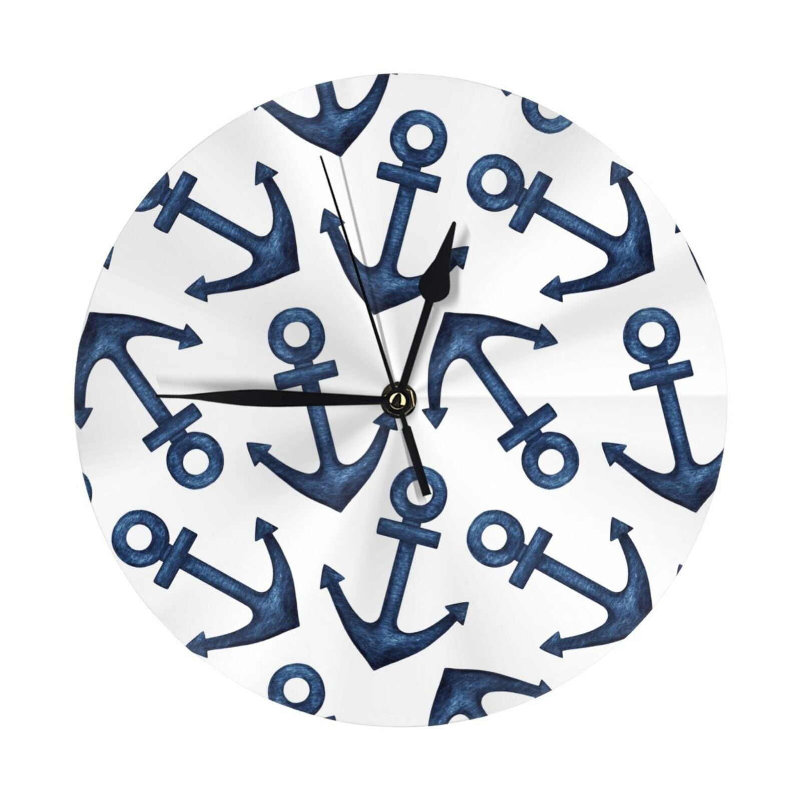Wall Clock Navy Blue Anchor Wall Clocks Battery Operated, Modern Wall ...
