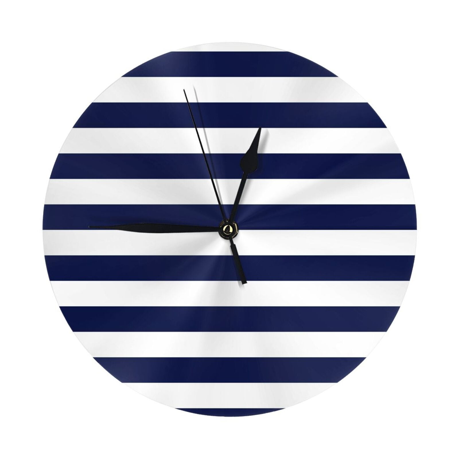 Wall Clock Navy Blue And White Stripes Wall Clocks Battery Operated ...