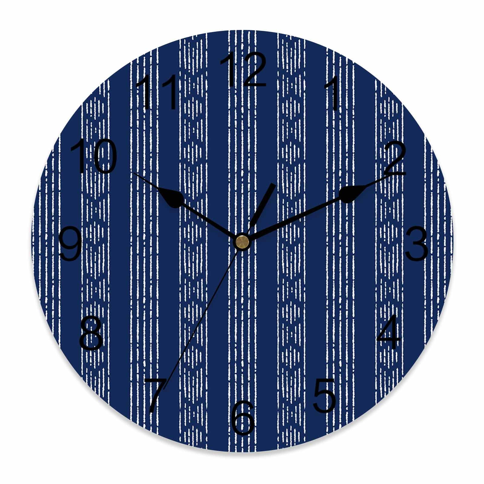 Wall Clock Navy Blue Boho Clocks PVC Silent Non-Ticking Battery ...