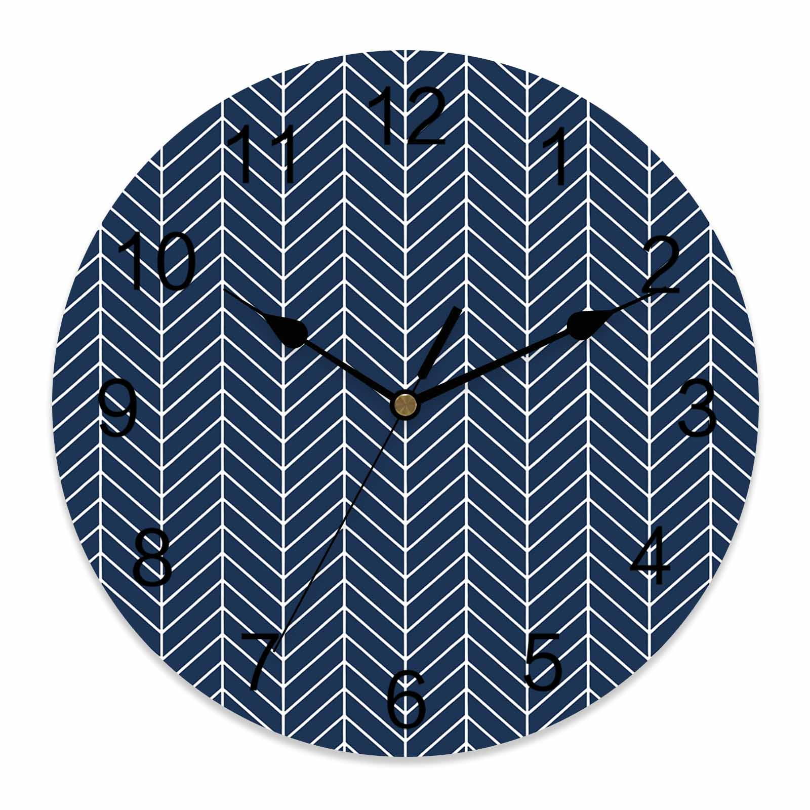 Wall Clock Navy Blue Chevron Stripes Clocks PVC Silent Non-Ticking ...