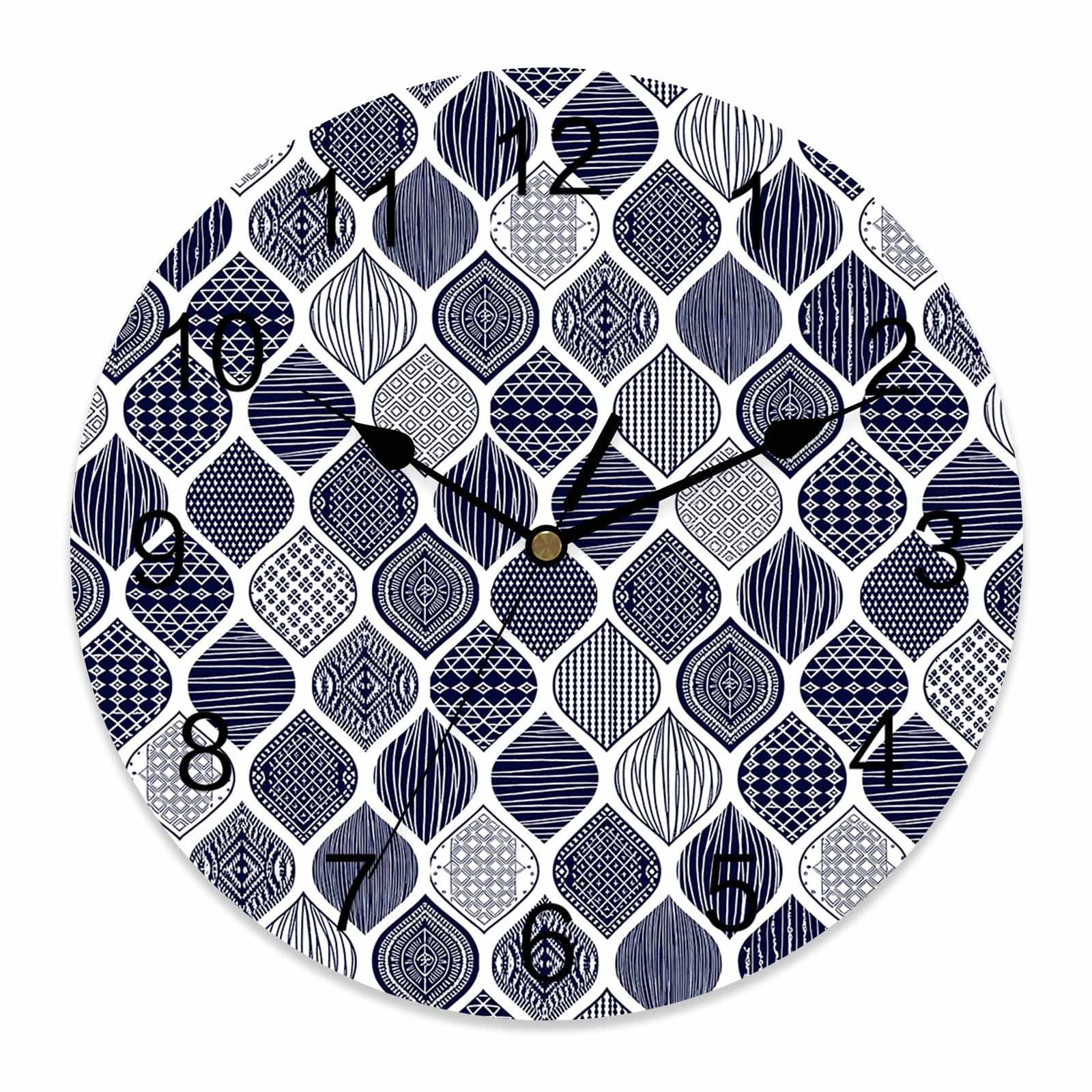 Wall Clock Navy Blue Geometric Clocks PVC Silent Non-Ticking Battery ...