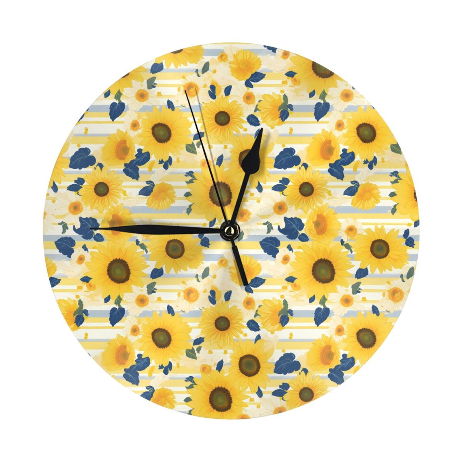 Wall Clock Navy Blue Leaf Sunflower Wall Clocks Battery Operated ...