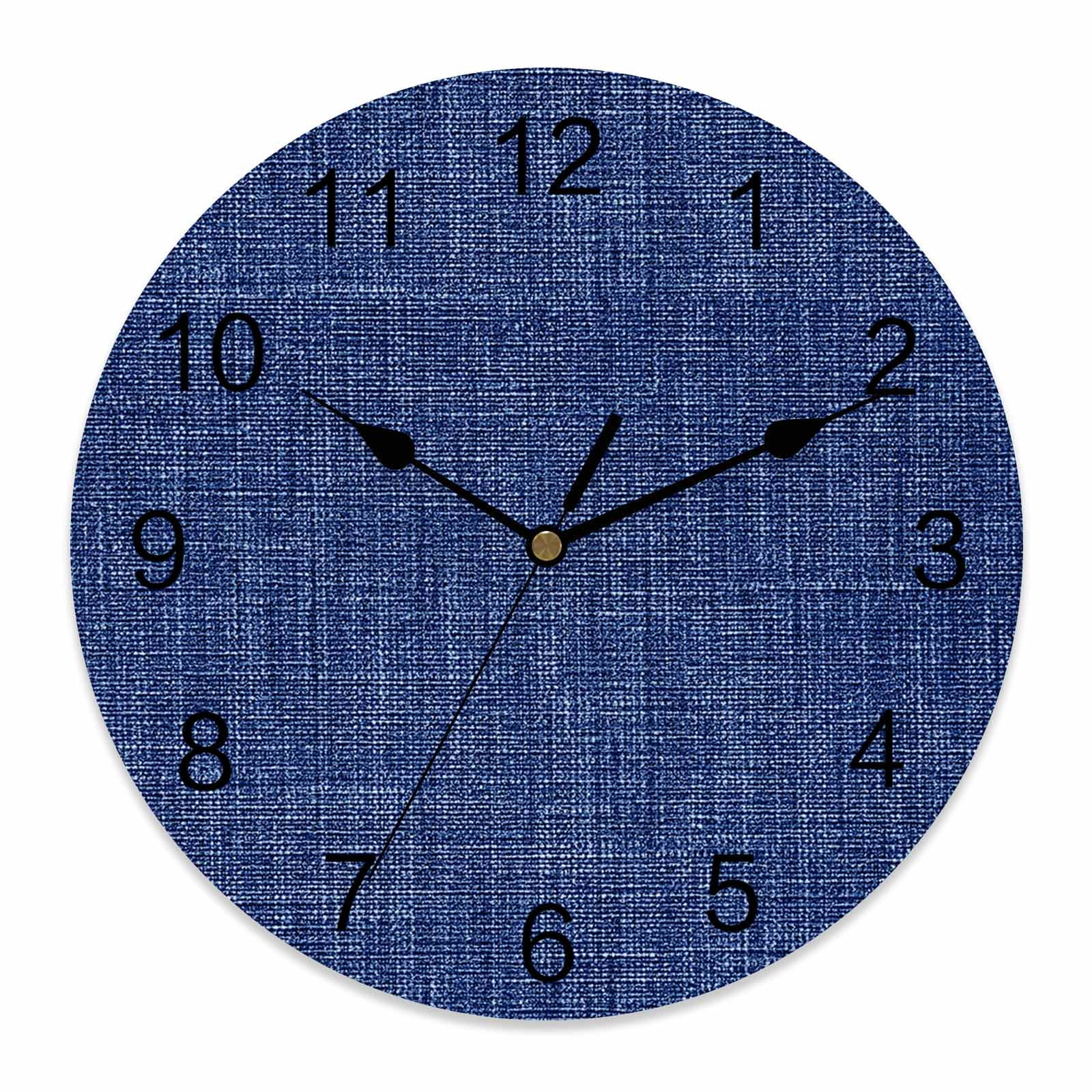 Wall Clock Navy Blue Linen Clocks PVC Silent Non-Ticking Battery ...
