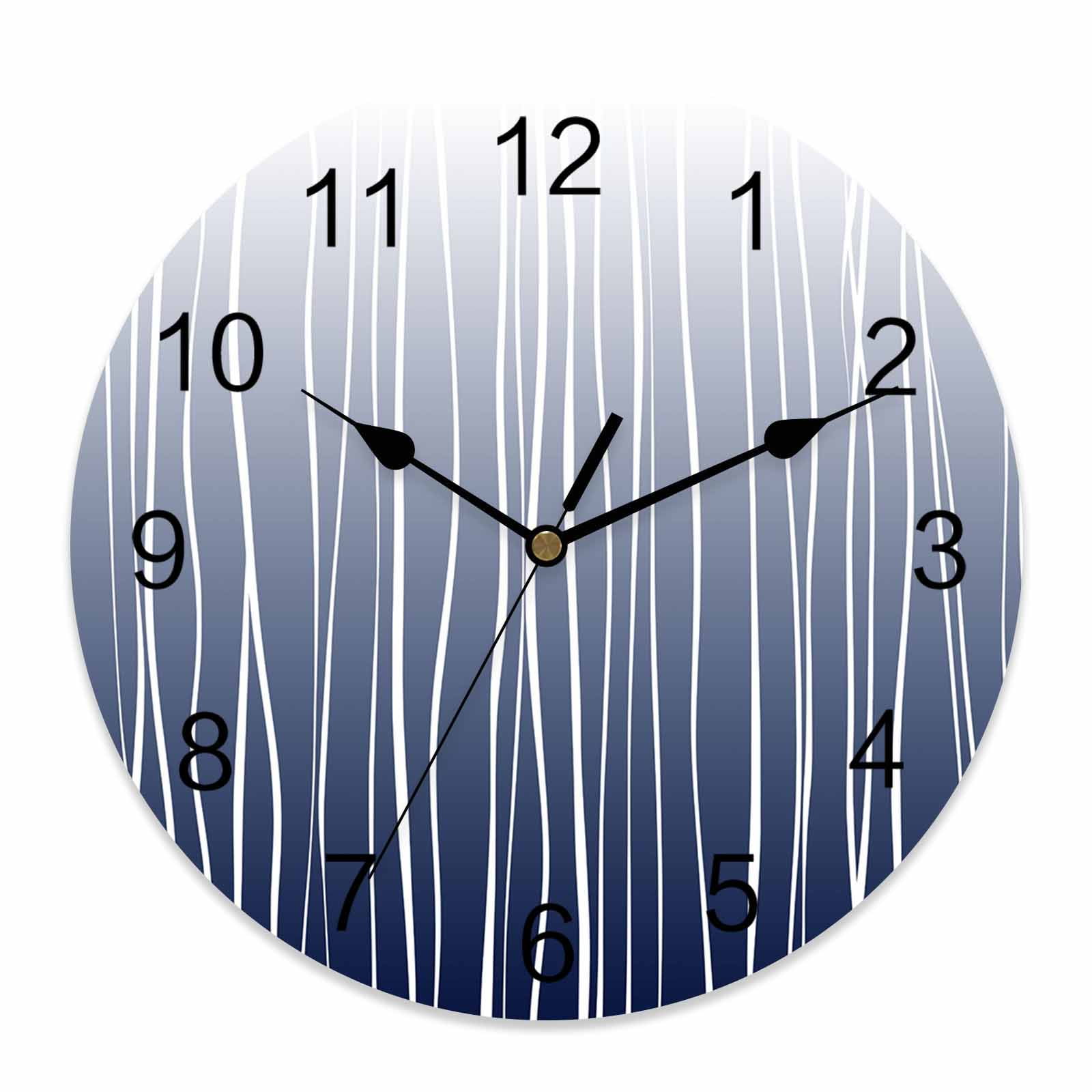 Wall Clock Navy Blue Lines Clocks PVC Silent Non-Ticking Battery ...
