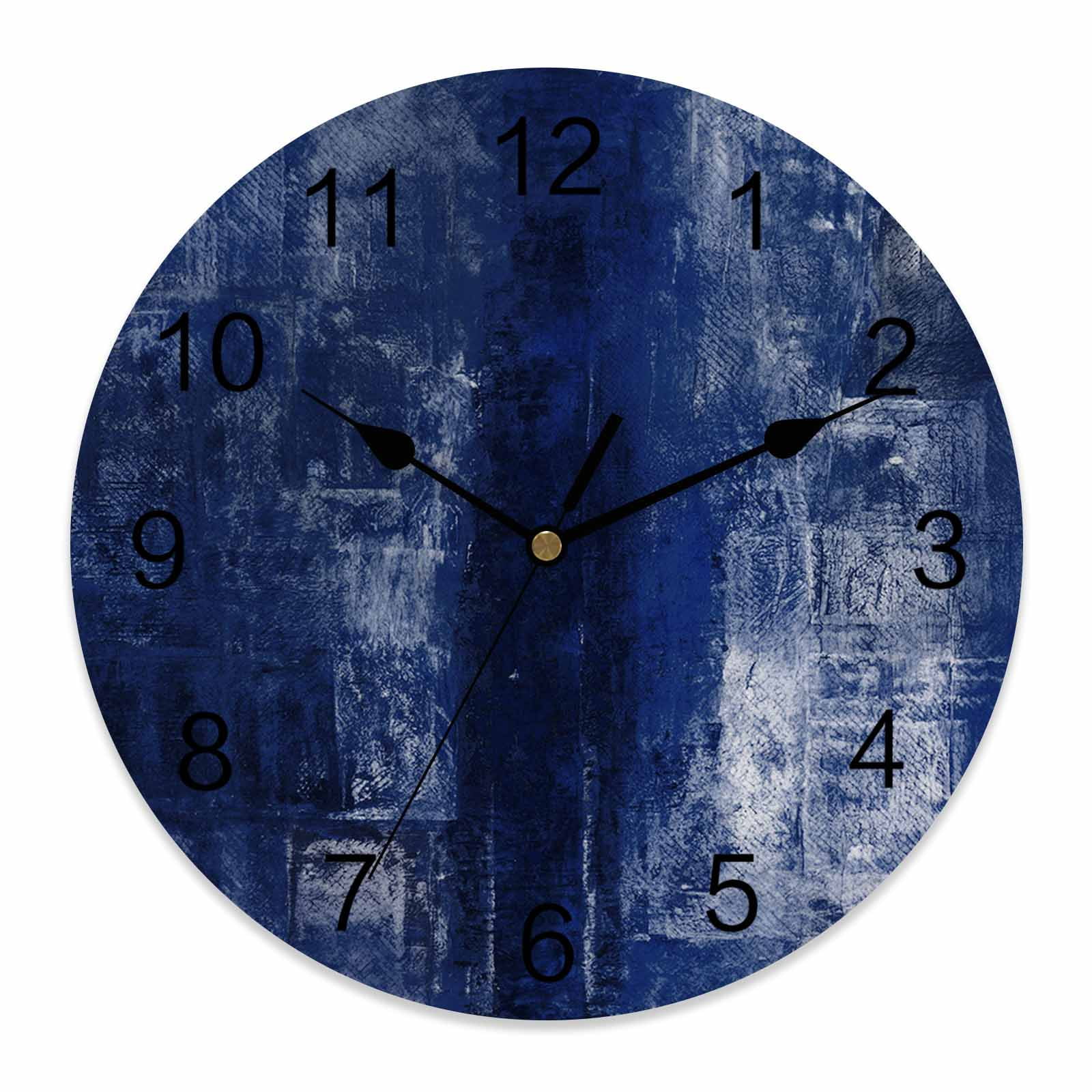 Wall Clock Navy Blue Paint Clocks PVC Silent Non-Ticking Battery ...