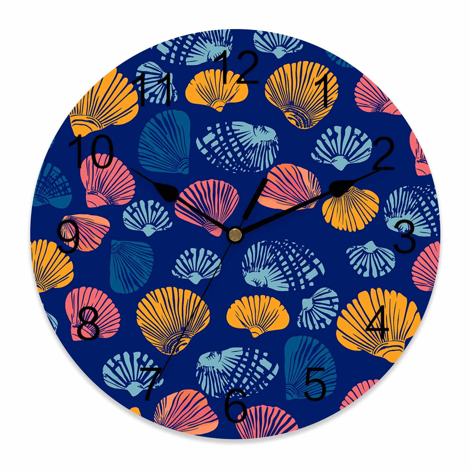 Wall Clock Navy Blue Shell Clocks PVC Silent Non-Ticking Battery ...