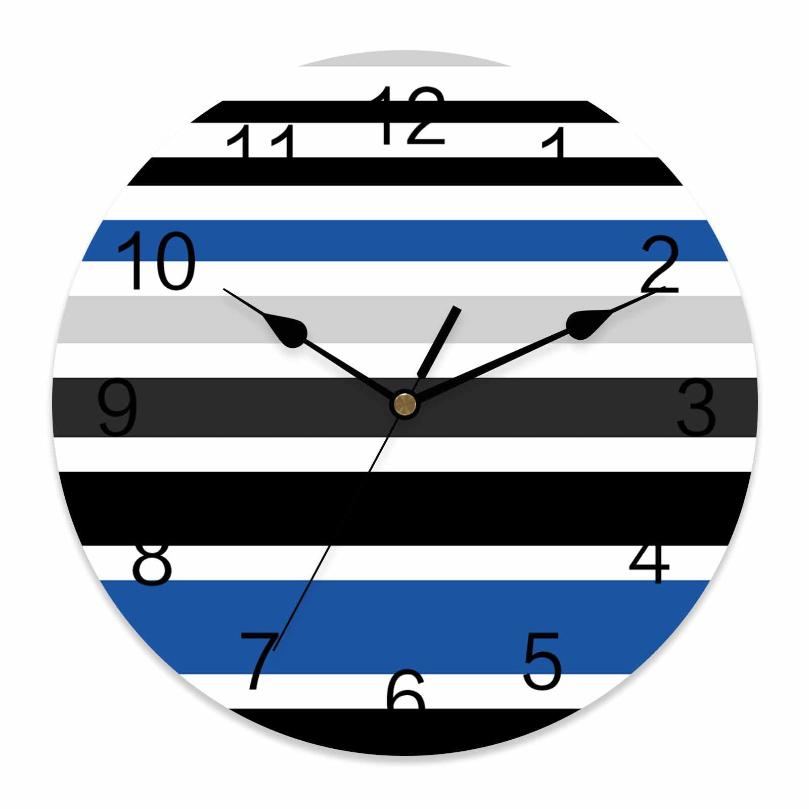 Wall Clock Navy Blue Stripes Clocks PVC Silent Non-Ticking Battery ...