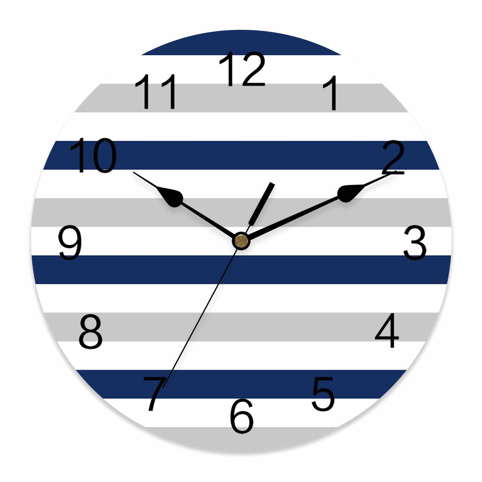 Wall Clock Navy Blue Stripes Clocks PVC Silent Non-Ticking Battery ...