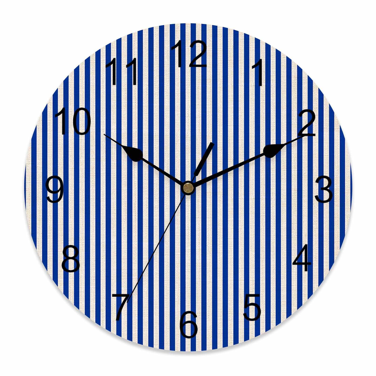 Wall Clock Navy Blue Stripes Clocks PVC Silent Non-Ticking Battery ...