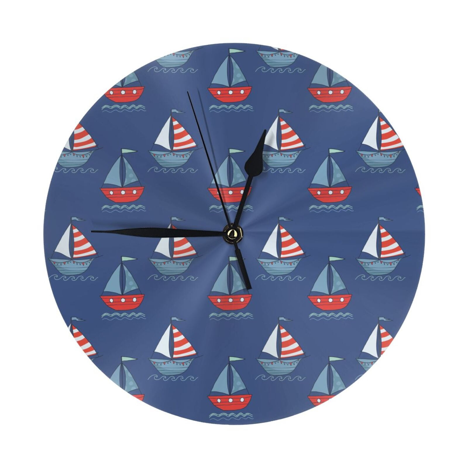 Wall Clock, Navy Boat Wall Clocks Battery Operated Silent Kitchen ...
