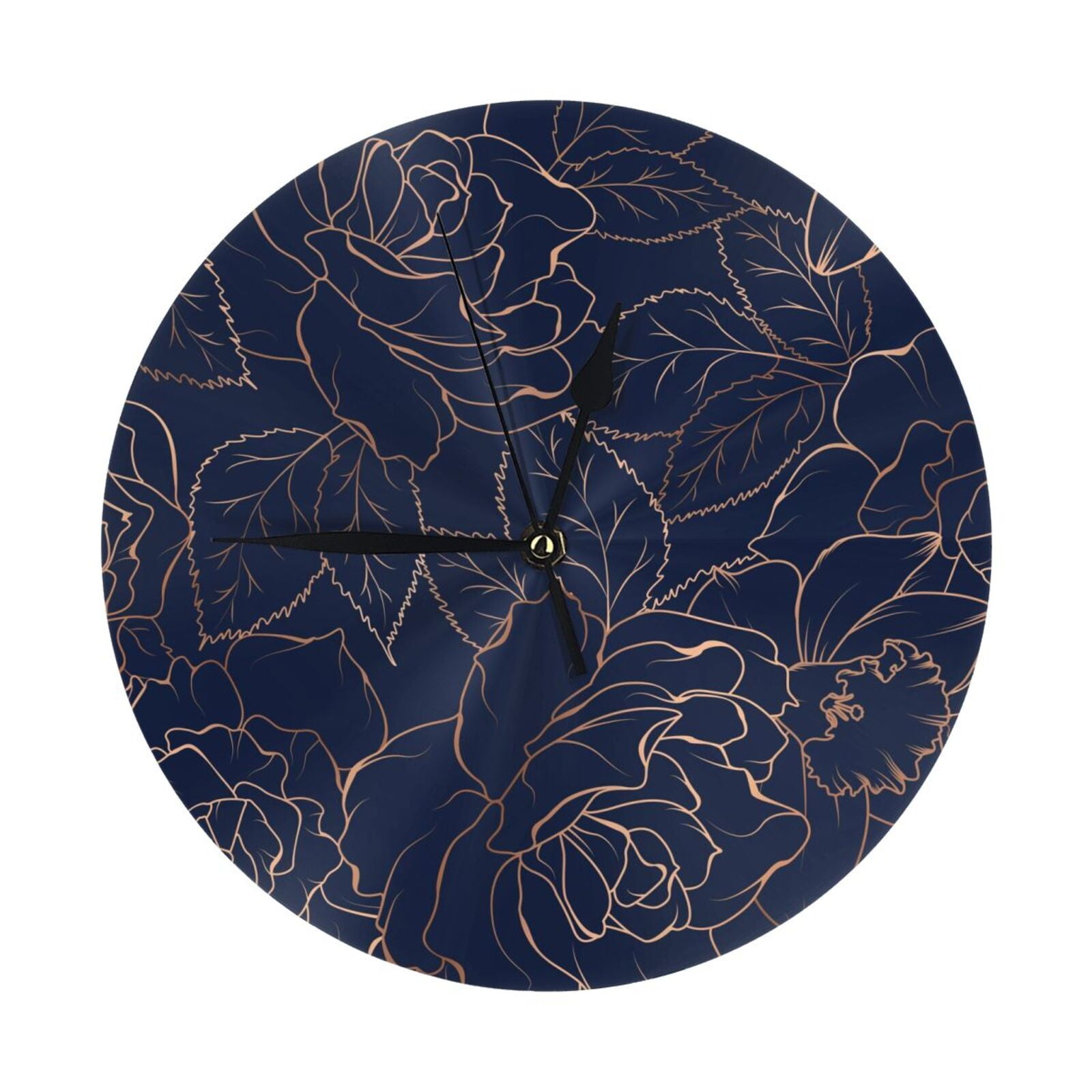 Wall Clock, Navy Dark Blue Wall Clocks Battery Operated Silent Kitchen ...