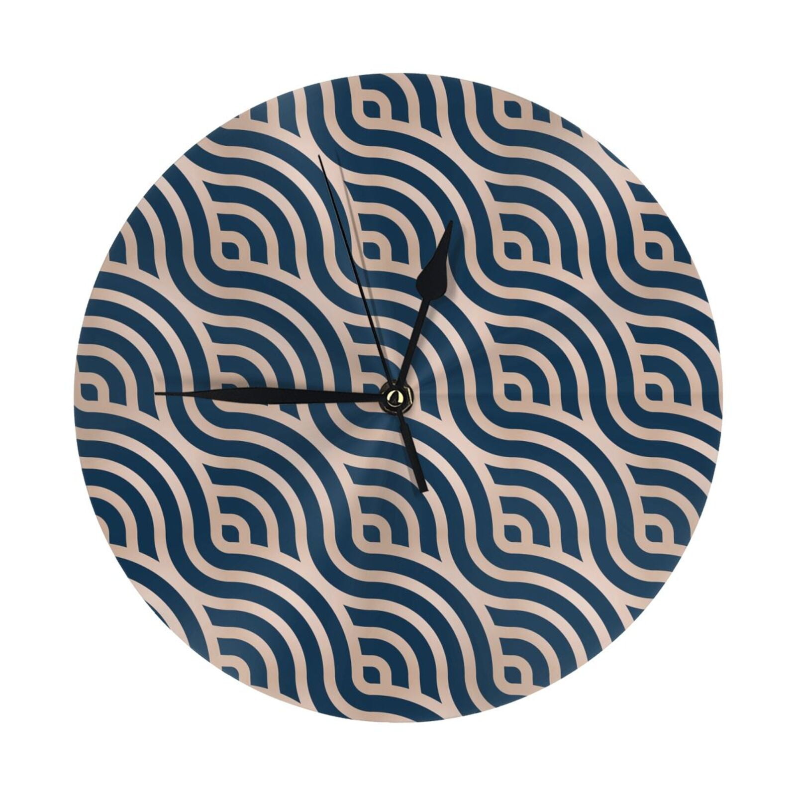 Wall Clock Navy Geometric Waves Wall Clocks Battery Operated, Modern ...