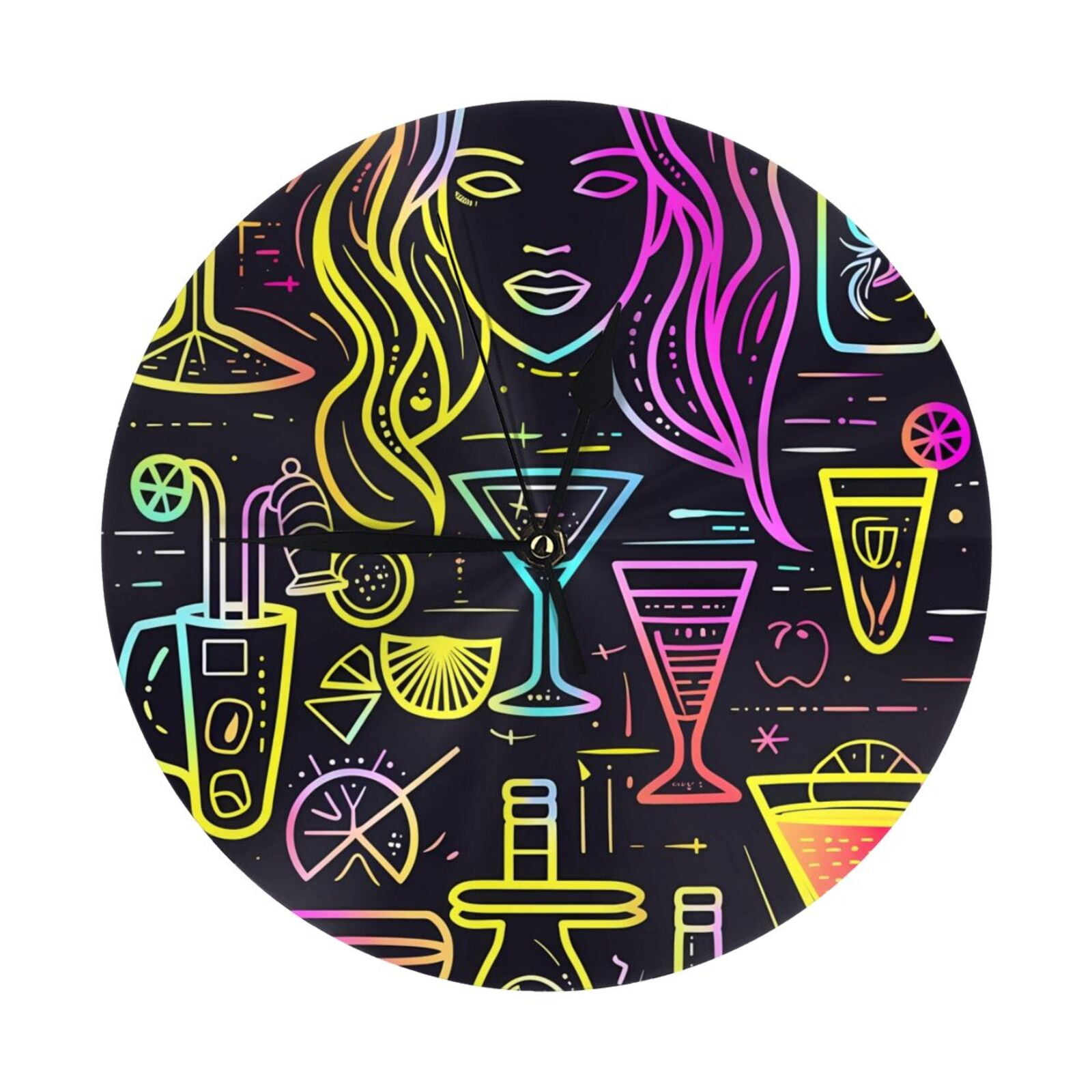Wall Clock, Neon Bar Drinks Wall Clocks Battery Operated Silent Kitchen ...