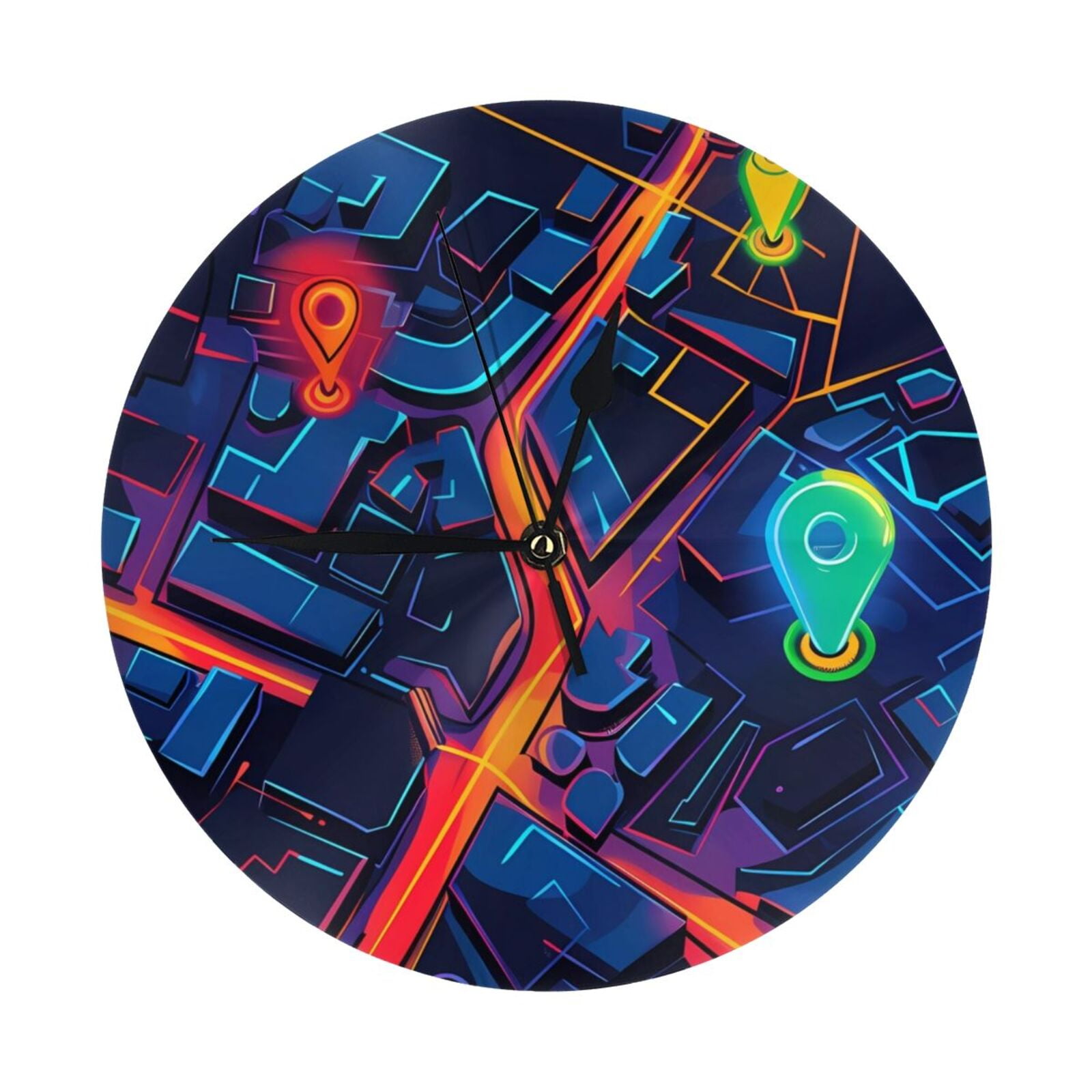 Wall Clock, Neon City Map Wall Clocks Battery Operated Silent Kitchen ...
