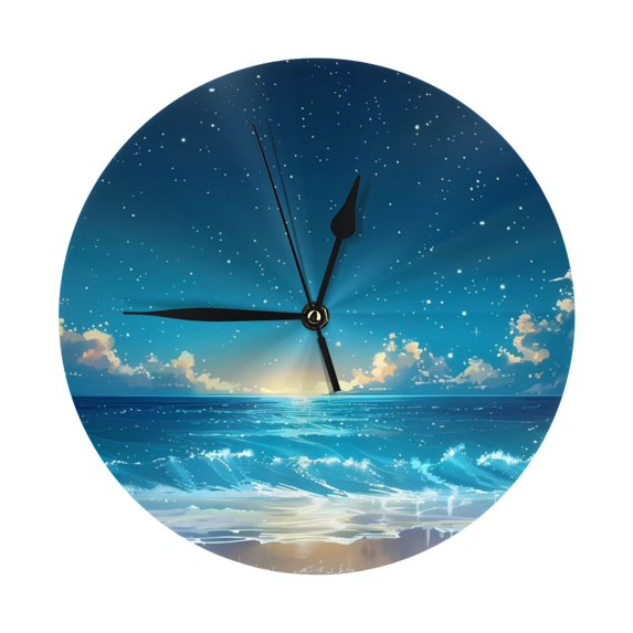 Wall Clock, Night Sky Beach Scene Wall Clocks Battery Operated Silent ...