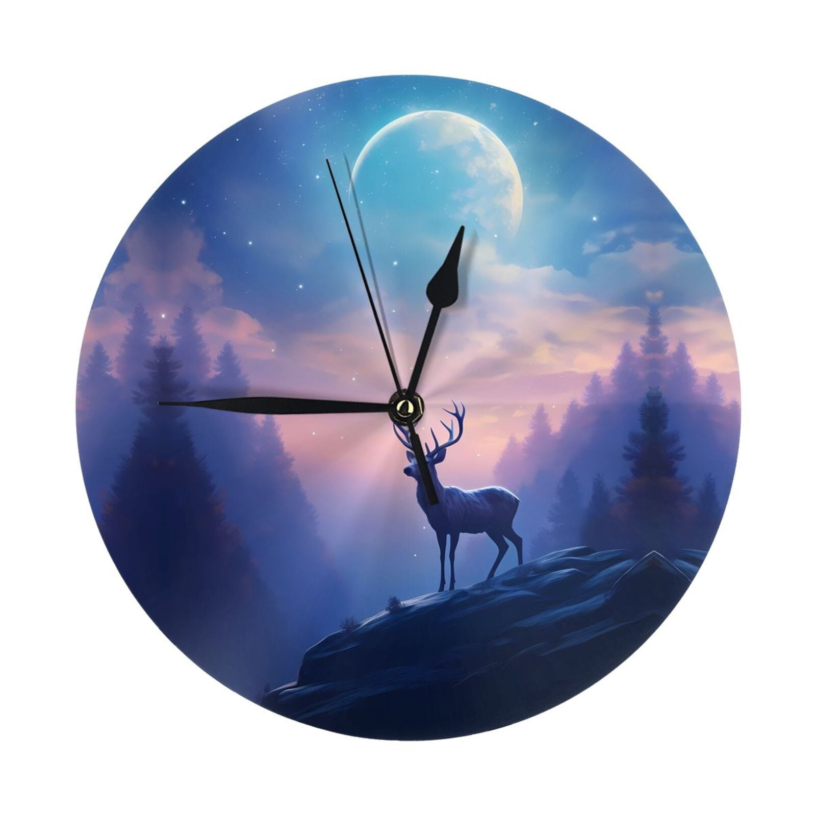 Wall Clock, Night Sky Elk Wall Clocks Battery Operated Silent Kitchen ...
