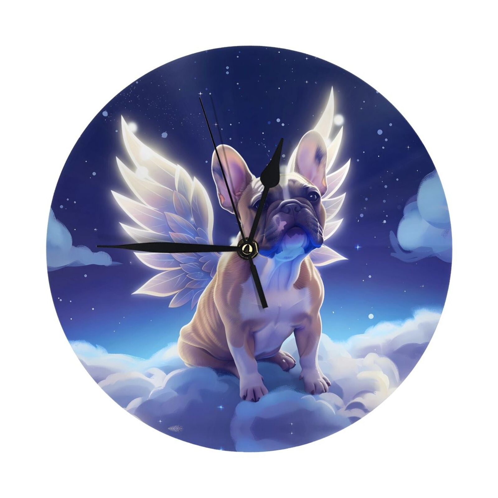 Wall Clock, Night Sky Winged French Bulldog Wall Clocks Battery ...