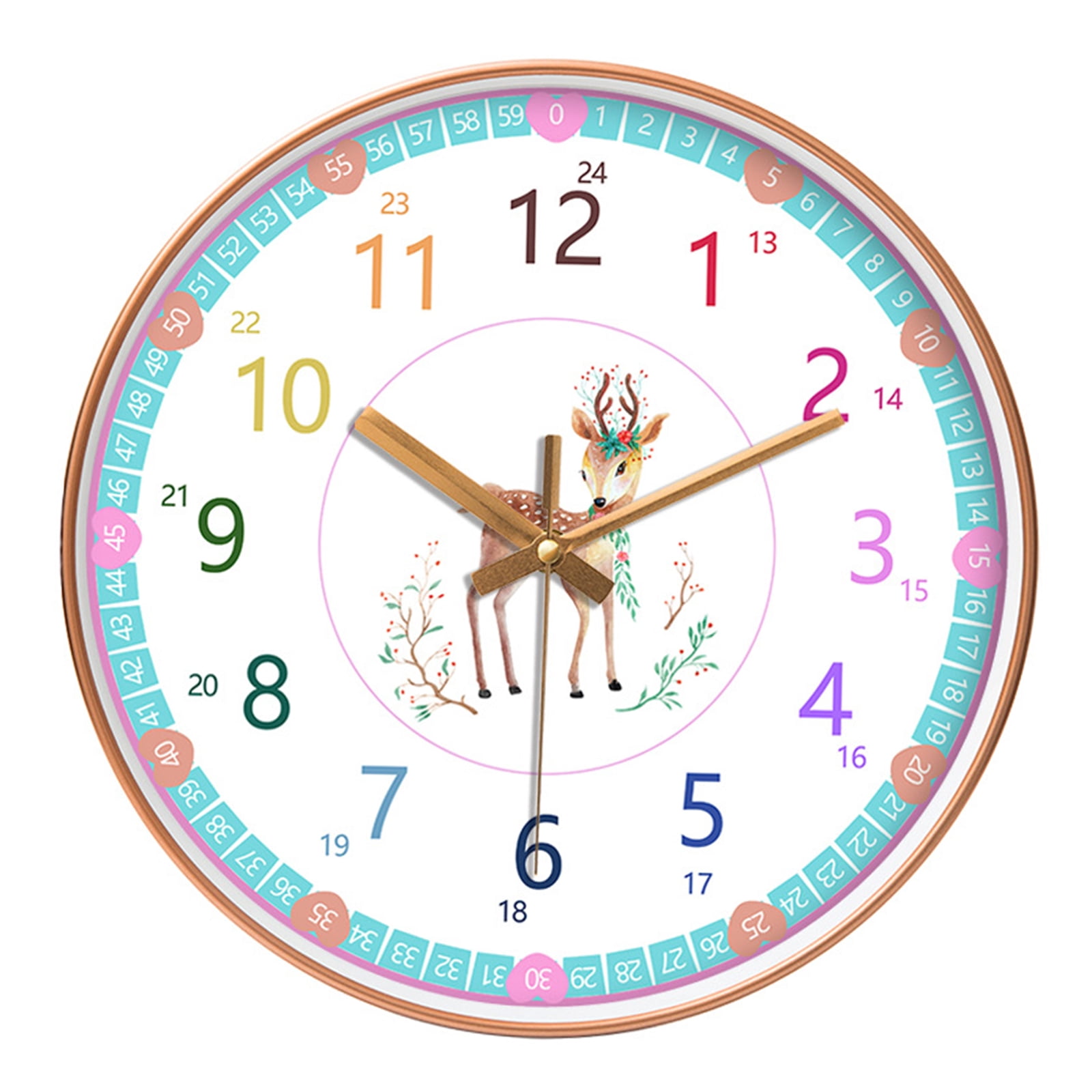 Wall Clock Non-Ticking Colorful Easy to Read Telling Time Teaching ...