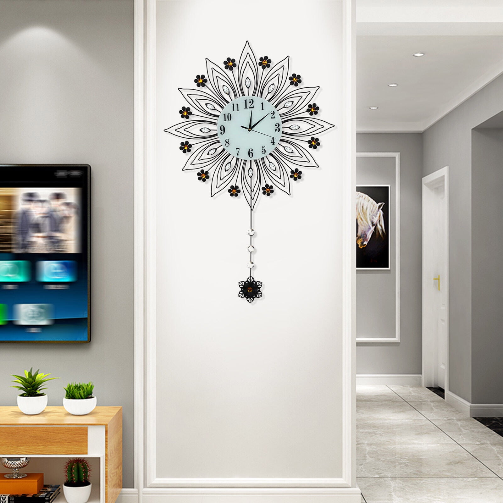 Elegant Stylish Unique Sun Shape Non-Ticking Flower Quartz Wall Clock ...