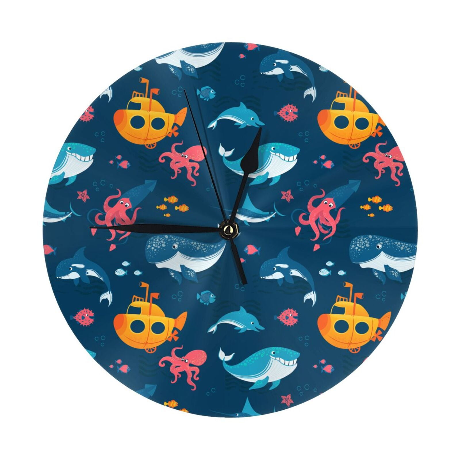 Wall Clock, Ocean Floor Animals Wall Clocks Battery Operated Silent ...