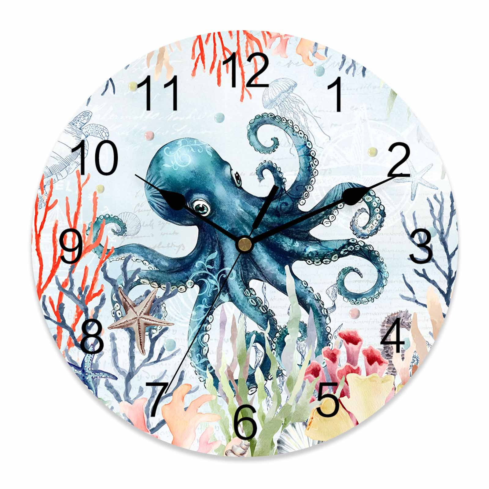 Wall Clock Octopus Clocks PVC Silent Non-Ticking Battery Operated ...