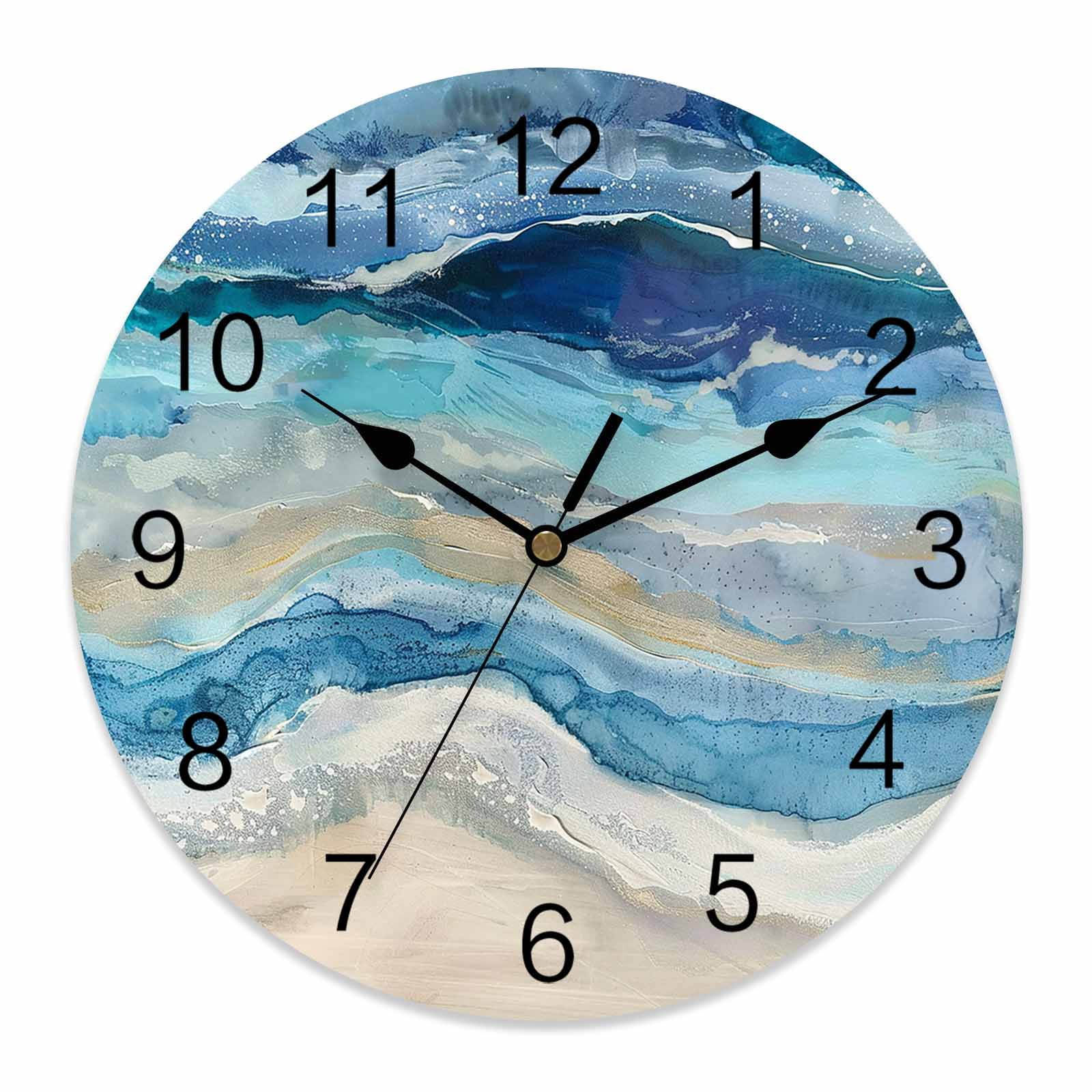 Wall Clock Ombre Blue Clocks PVC Silent Non-Ticking Battery Operated ...