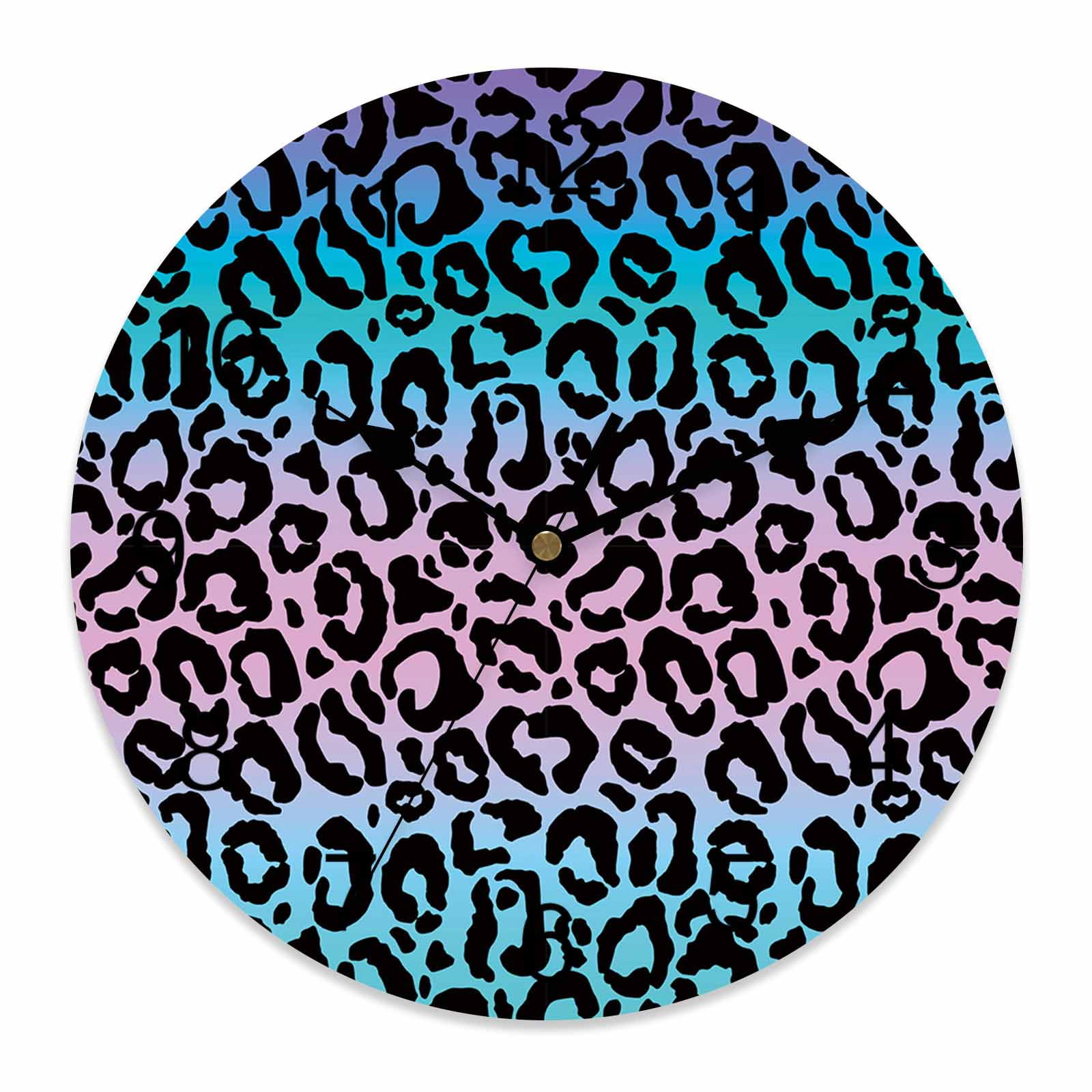Wall Clock Ombre Leopard Clocks PVC Silent Non-Ticking Battery Operated ...