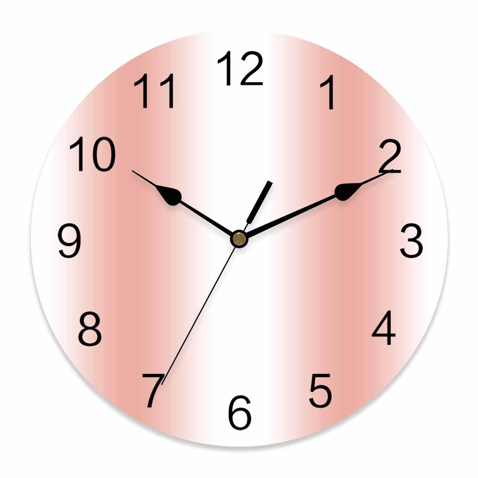 Wall Clock Ombre Peach Pink White Clocks PVC Silent Non-Ticking Battery ...
