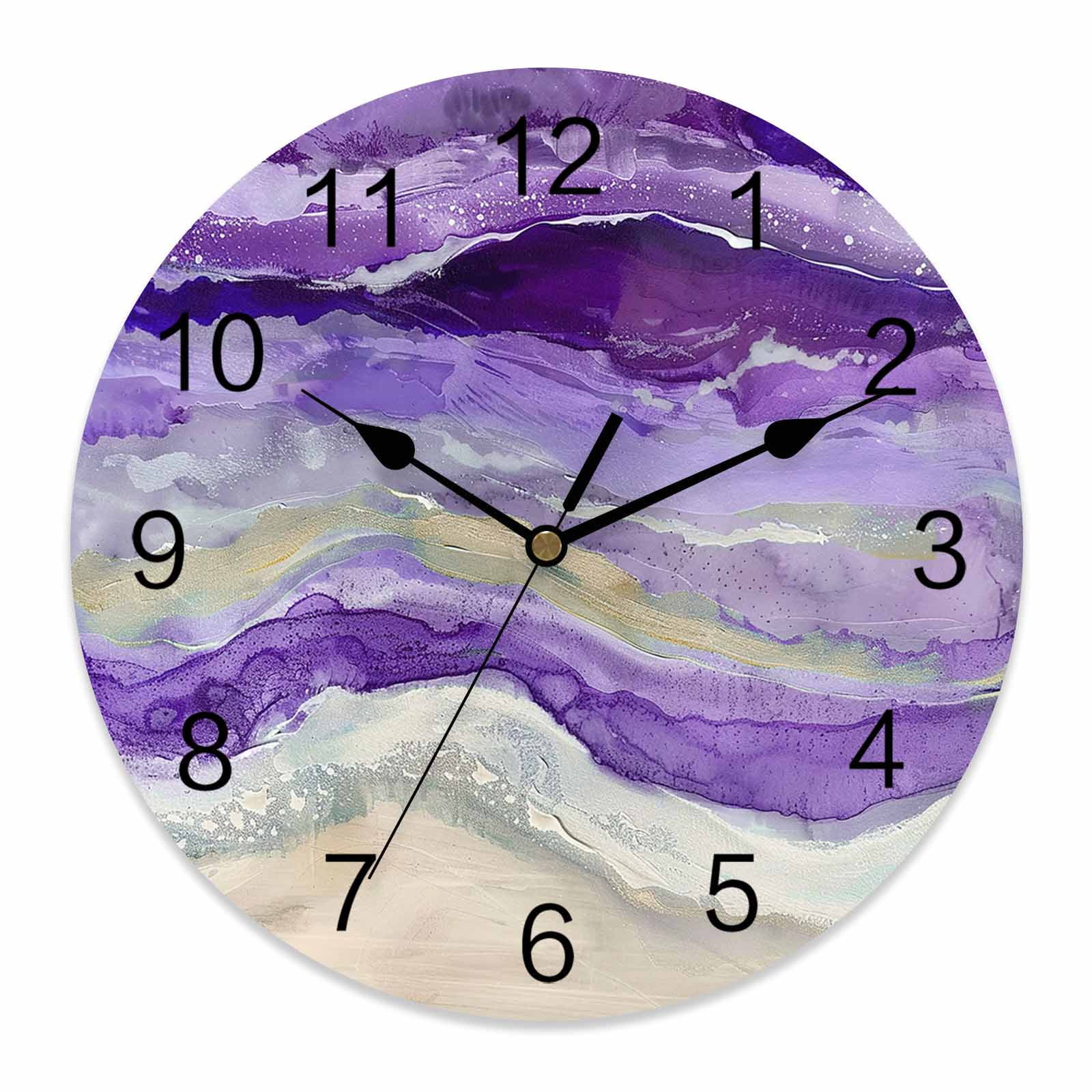 Wall Clock Ombre Purple Clocks PVC Silent Non-Ticking Battery Operated ...