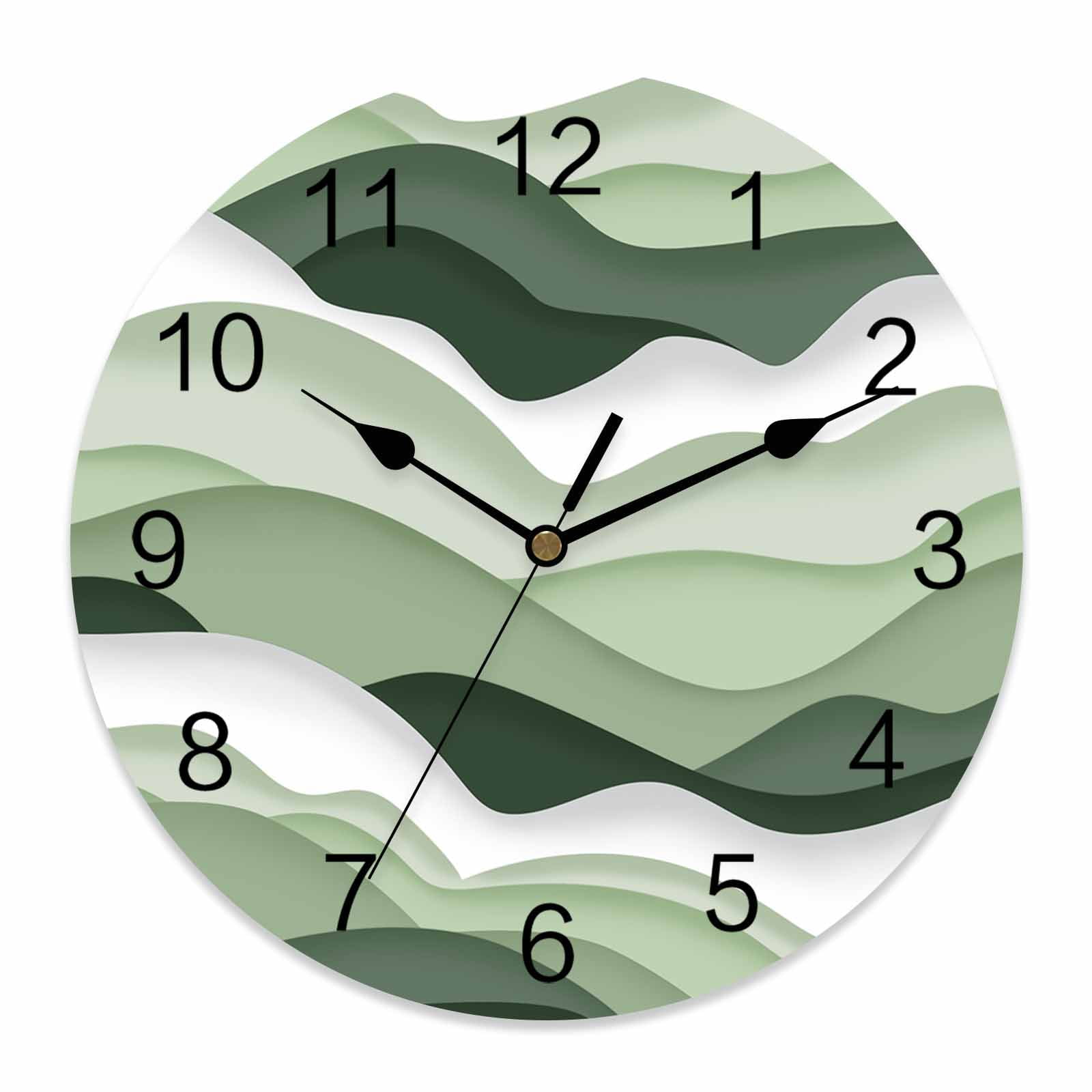 Wall Clock Ombre Sage Green Clocks PVC Silent Non-Ticking Battery ...
