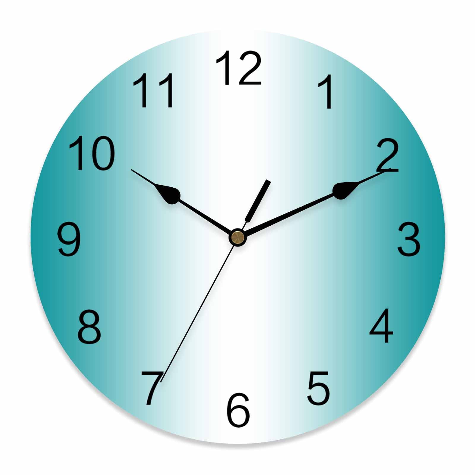 Wall Clock Ombre White Teal Clocks PVC Silent Non-Ticking Battery ...
