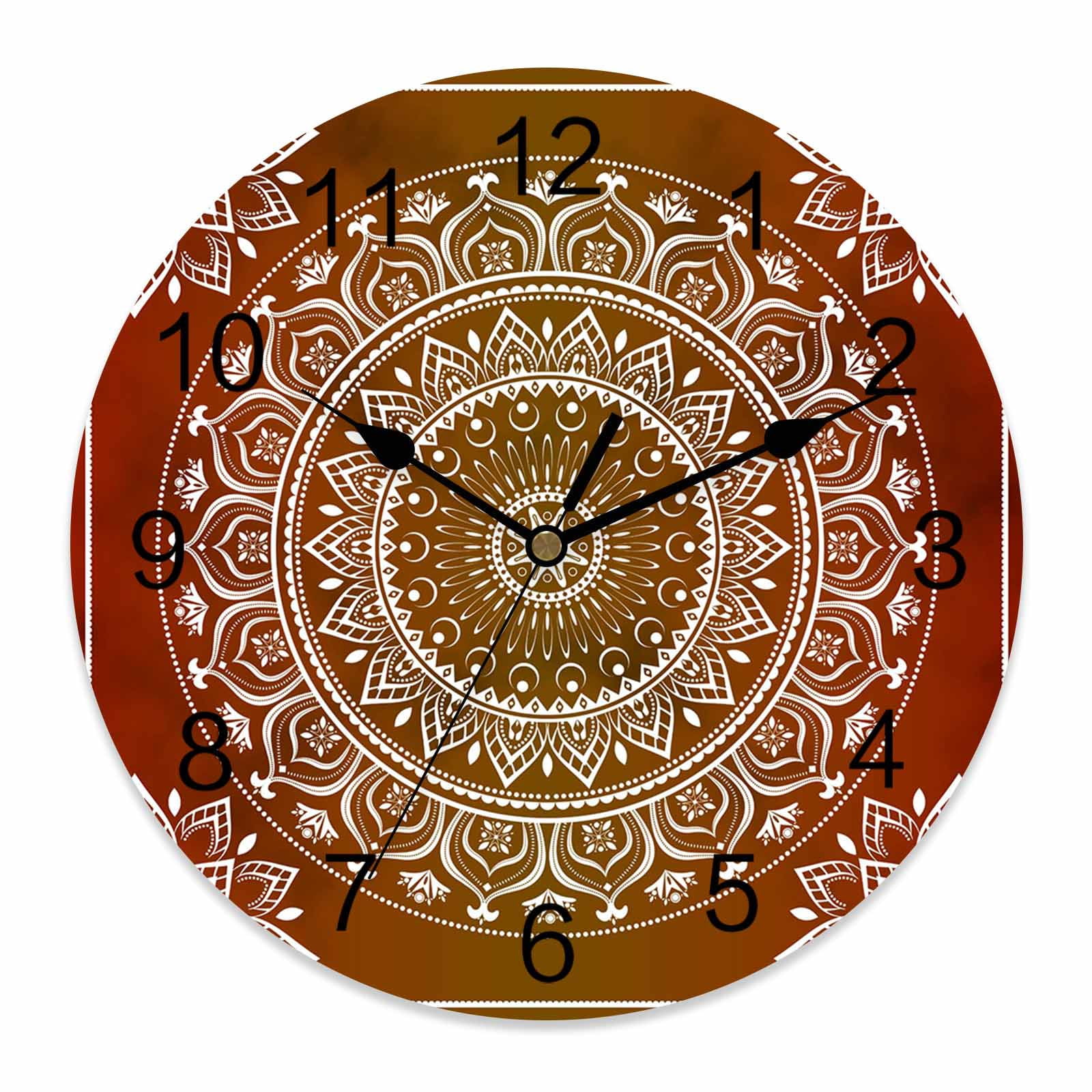 Wall Clock Orange Boho Clocks PVC Silent Non-Ticking Battery Operated ...