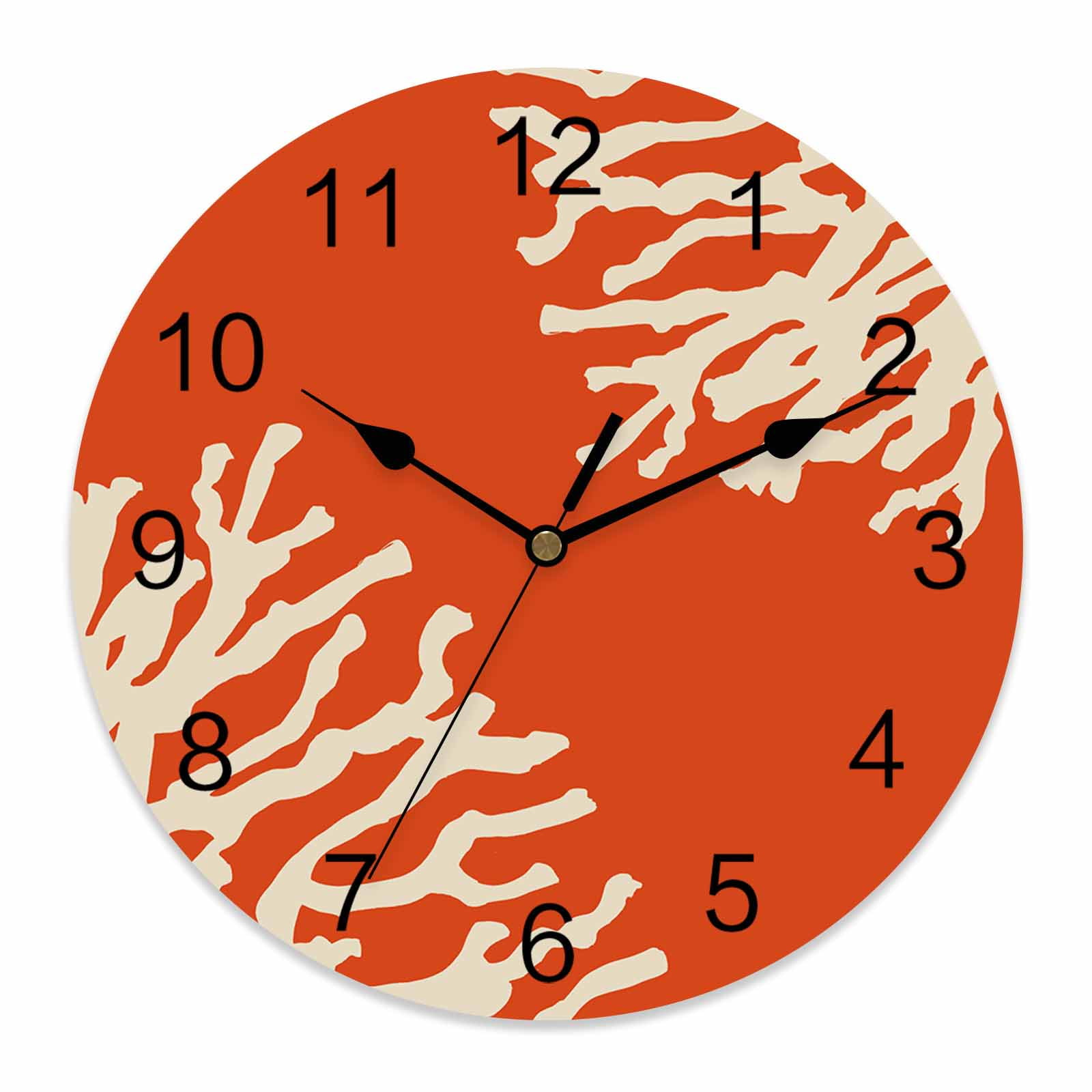 Wall Clock Orange Coral Clocks PVC Silent Non-Ticking Battery Operated ...